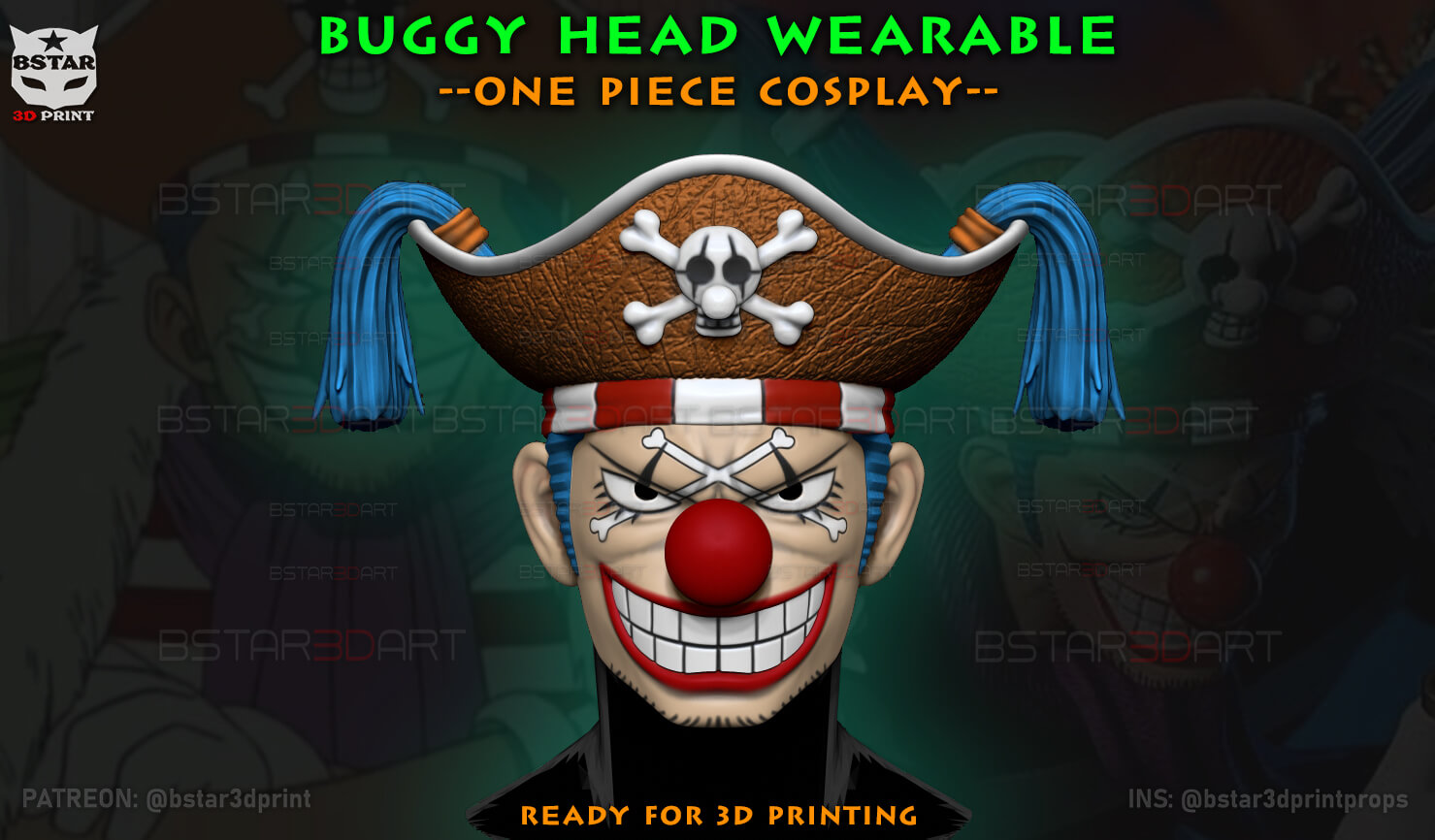 The Buggy Head Wearable - One Piece Anime Cosplay 3D Model by blackstar90
