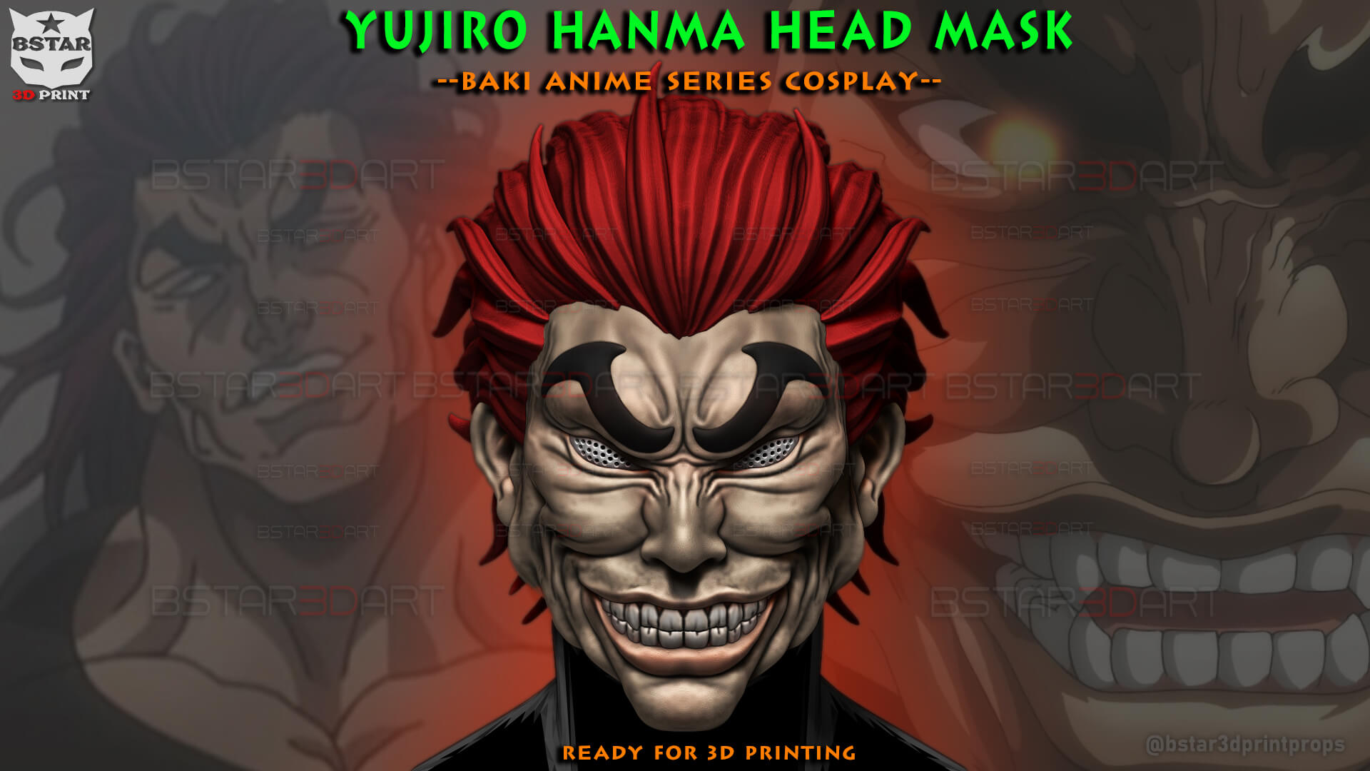 Yujiro Hanma Head Mask (With Hair) - Baki Anime Netflix 3D Model by ...