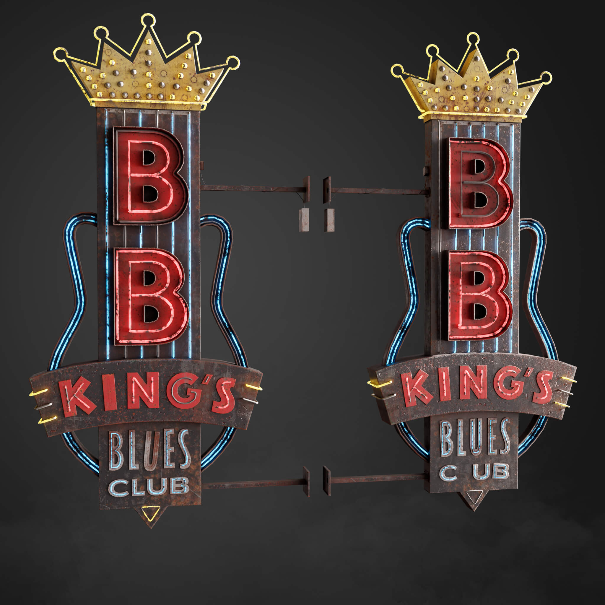 Neon Sign Club in 3 Types - 3D Model by Blackvizual