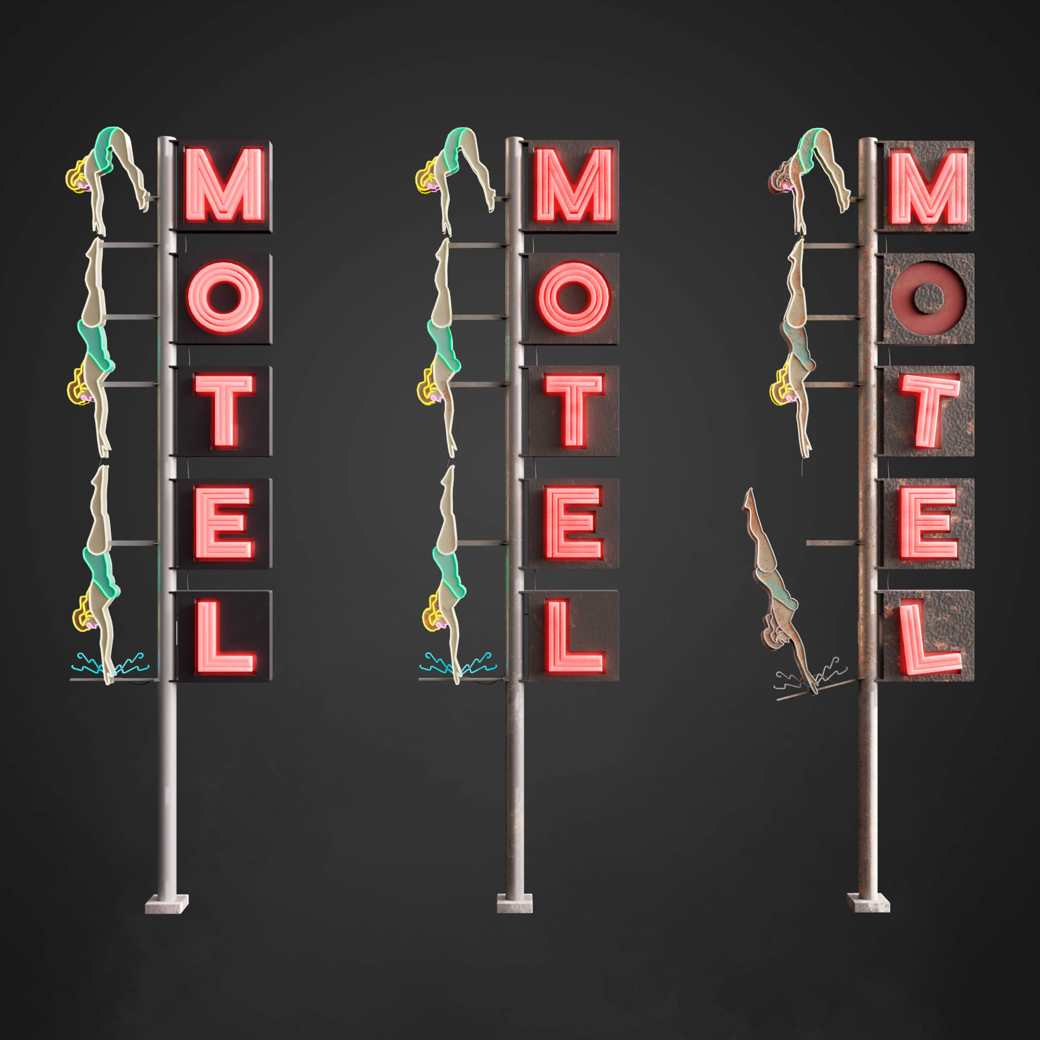 Neon Sign "Motel" in 3 Types - Free 3D Model by Blackvizual