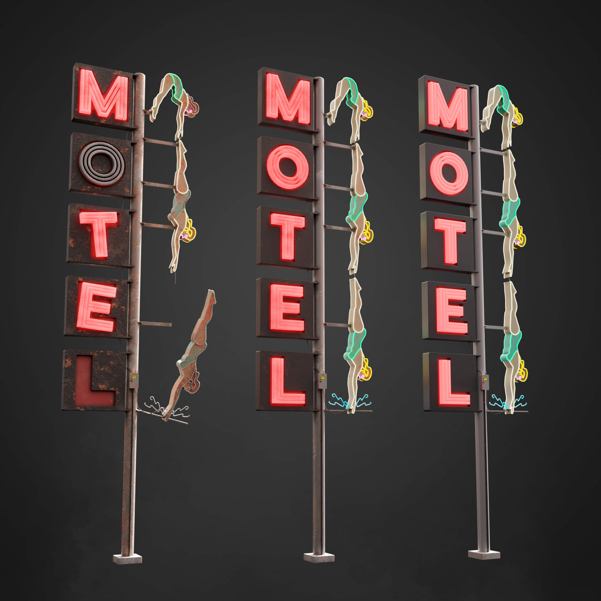 Neon Sign "Motel" in 3 Types - Free 3D Model by Blackvizual