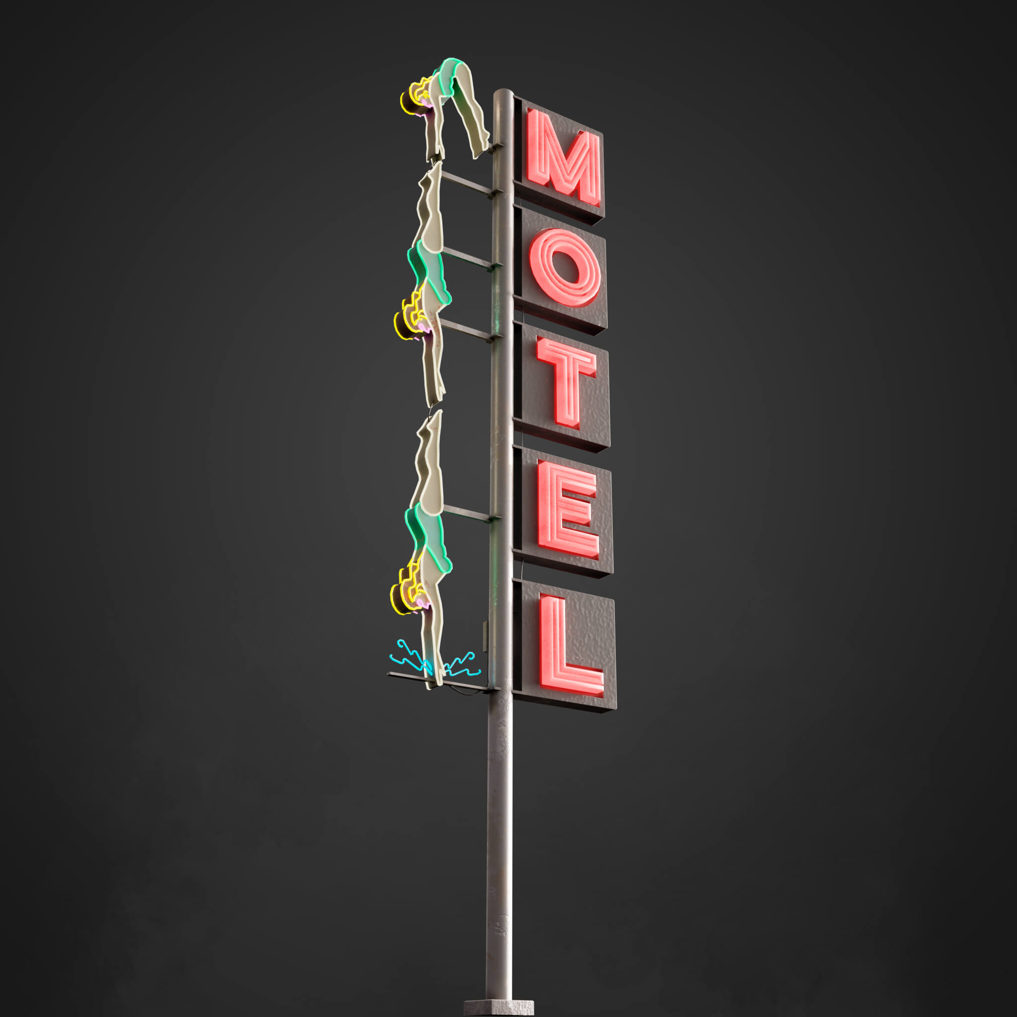 Neon Sign "Motel" in 3 Types - Free 3D Model by Blackvizual