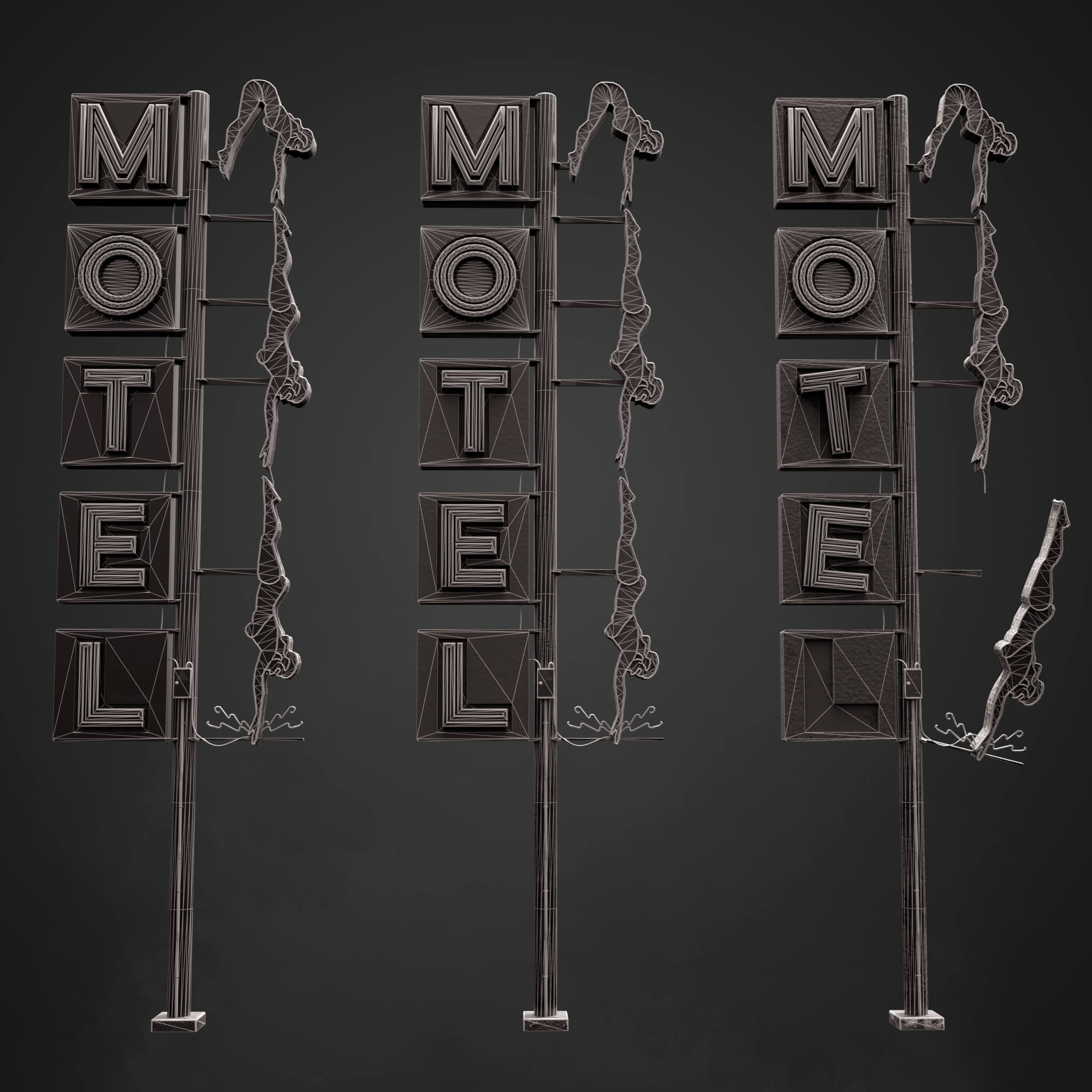 Neon Sign "Motel" in 3 Types - Free 3D Model by Blackvizual