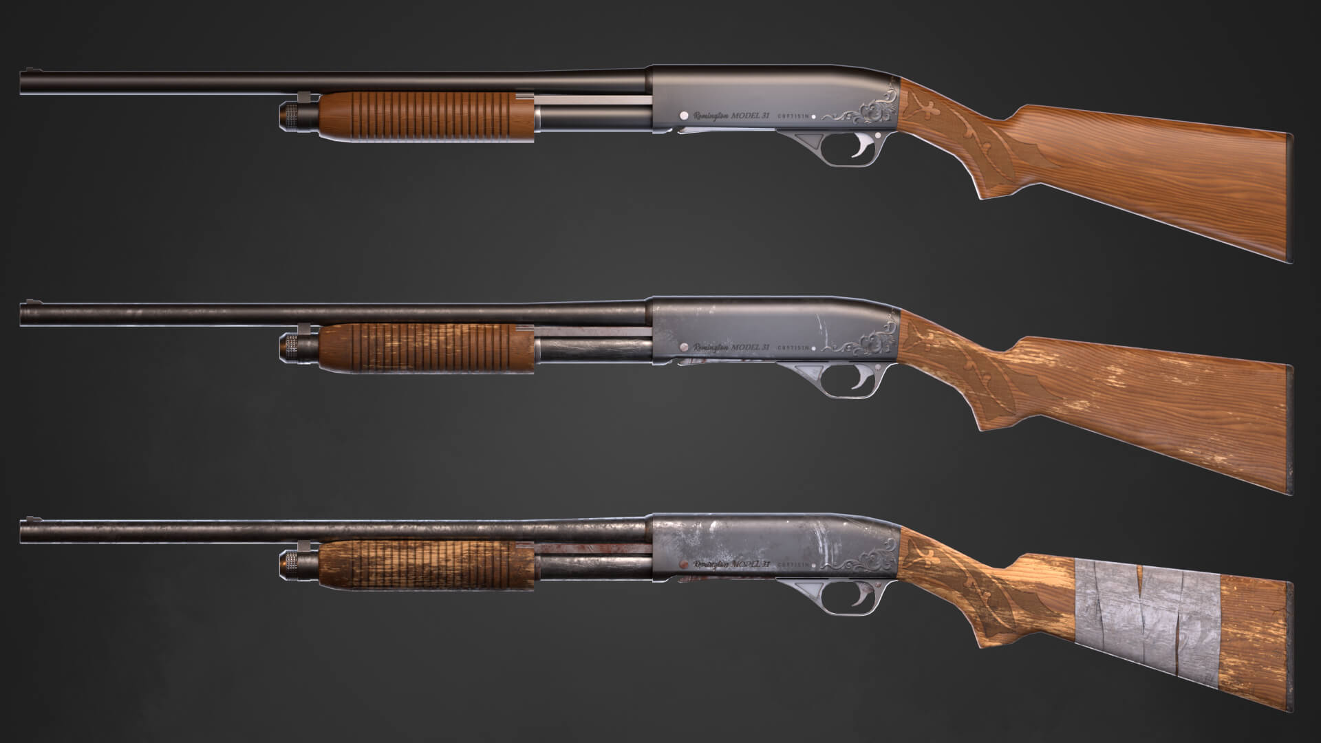 Shotgun Remington Model 31 in 3 Types by Blackvizual