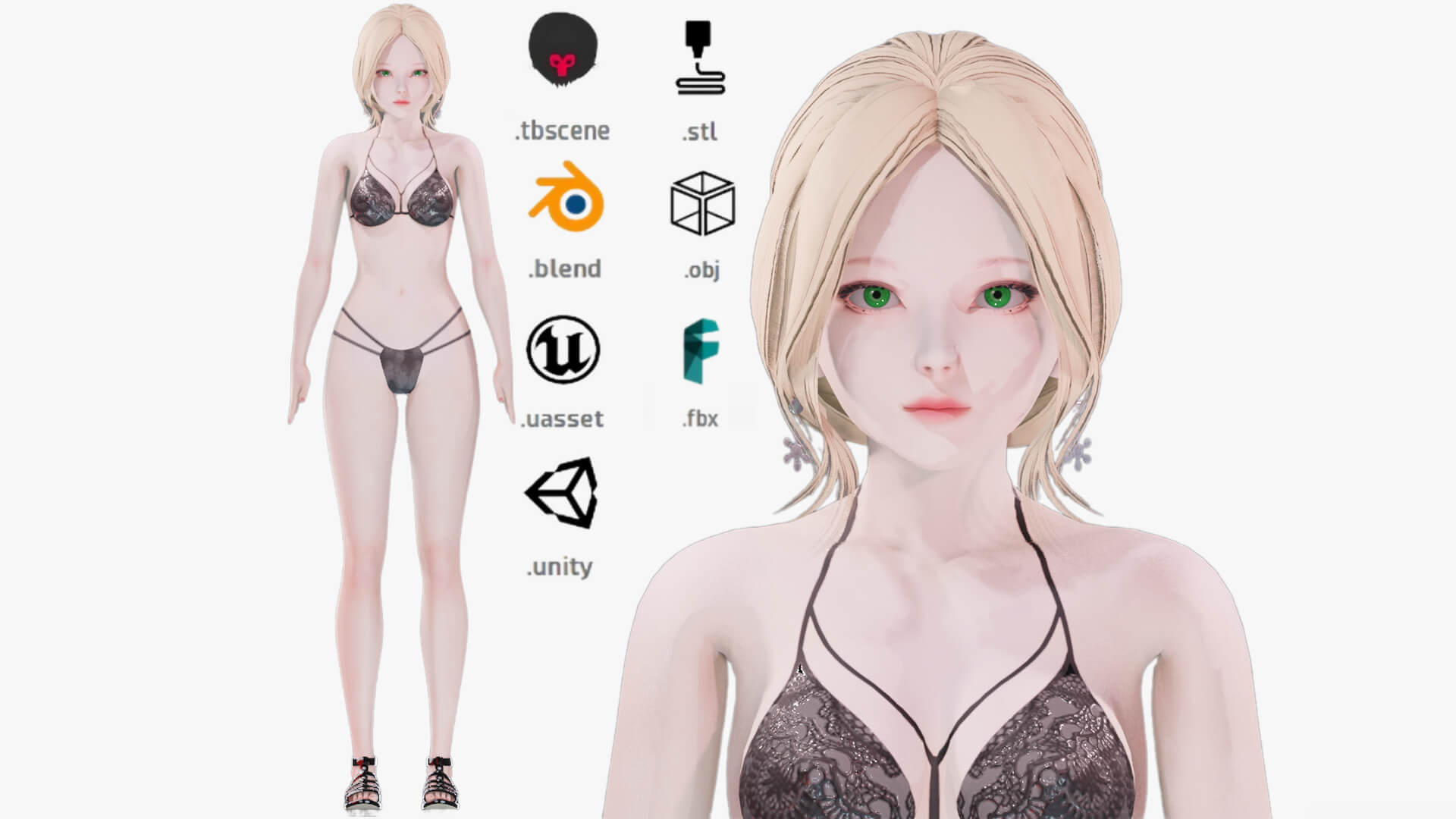 Bikini Clothes 0019 Rig Ue5 Unity Blender Animated 3d Model By Blenderanimemodel3d