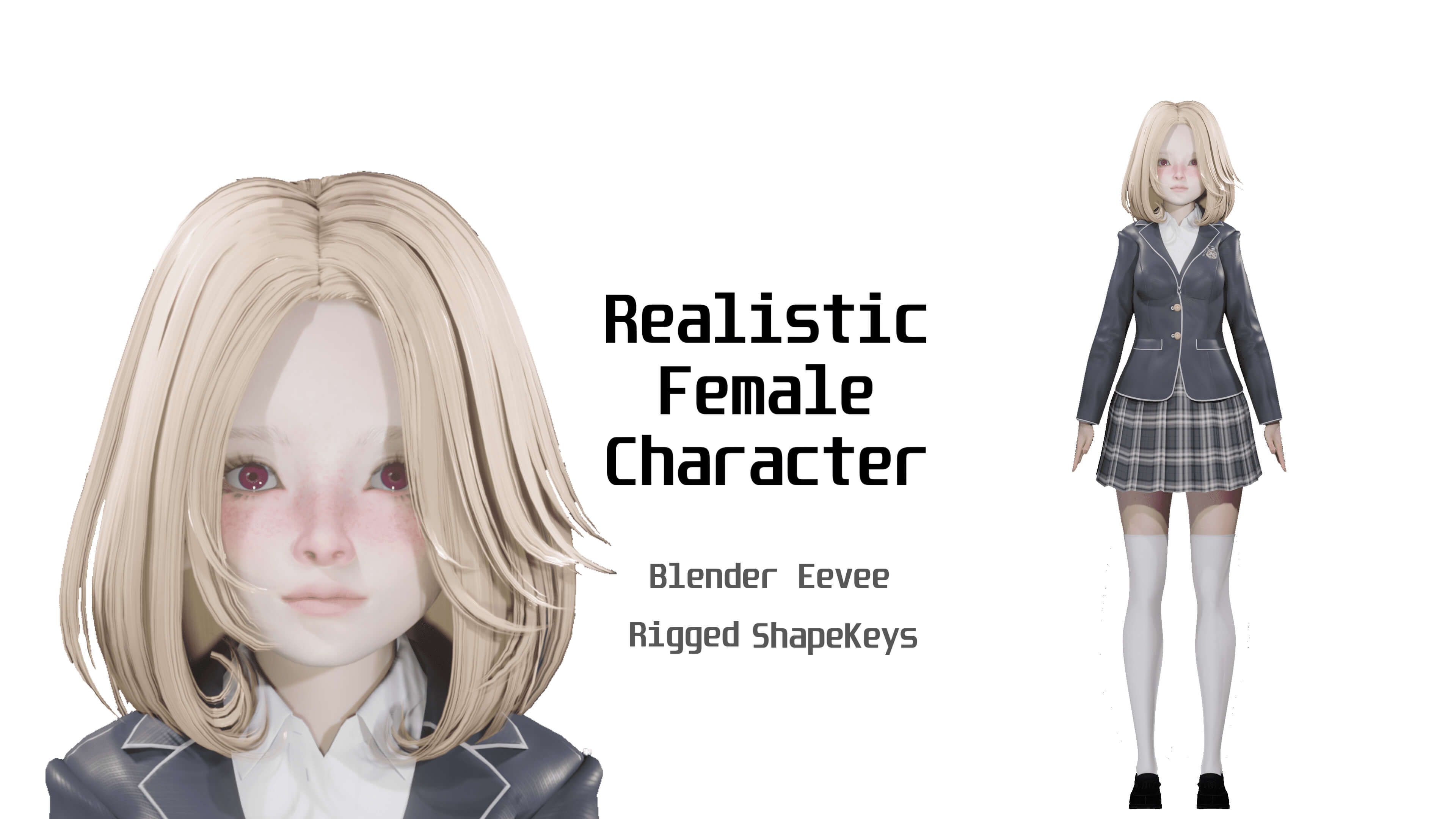 School Girl Realistic Female Character Blender Eevee 3d Model By