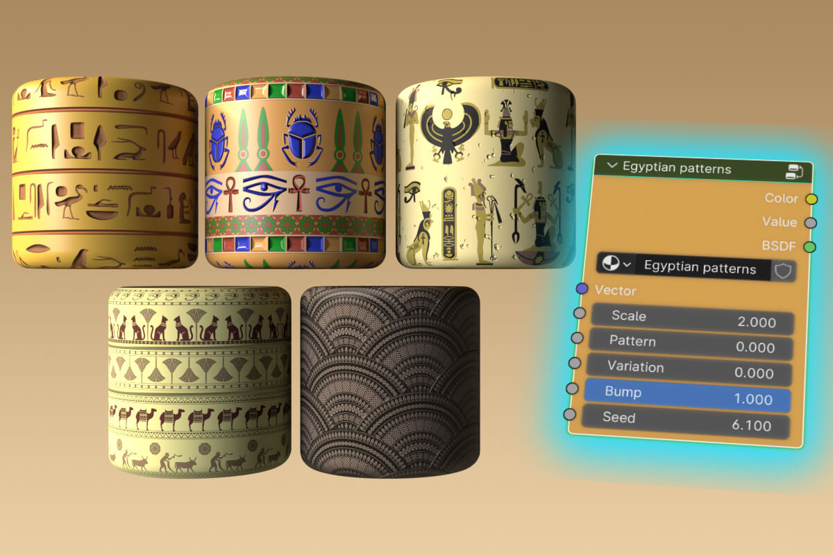 Egyptian Patterns for Blender - 3D Material or Shader by Blenduffo