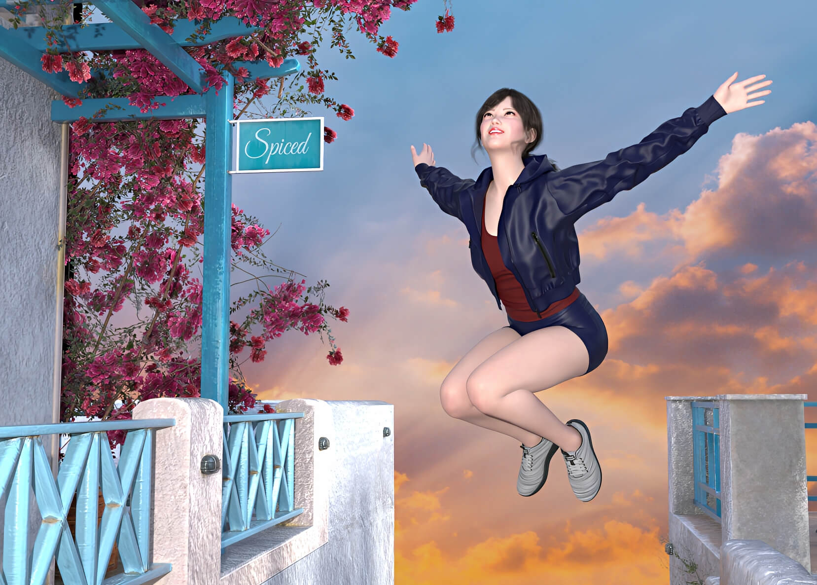 Flying Girl Spiced 3D Render, Digital Art by Blue Flame