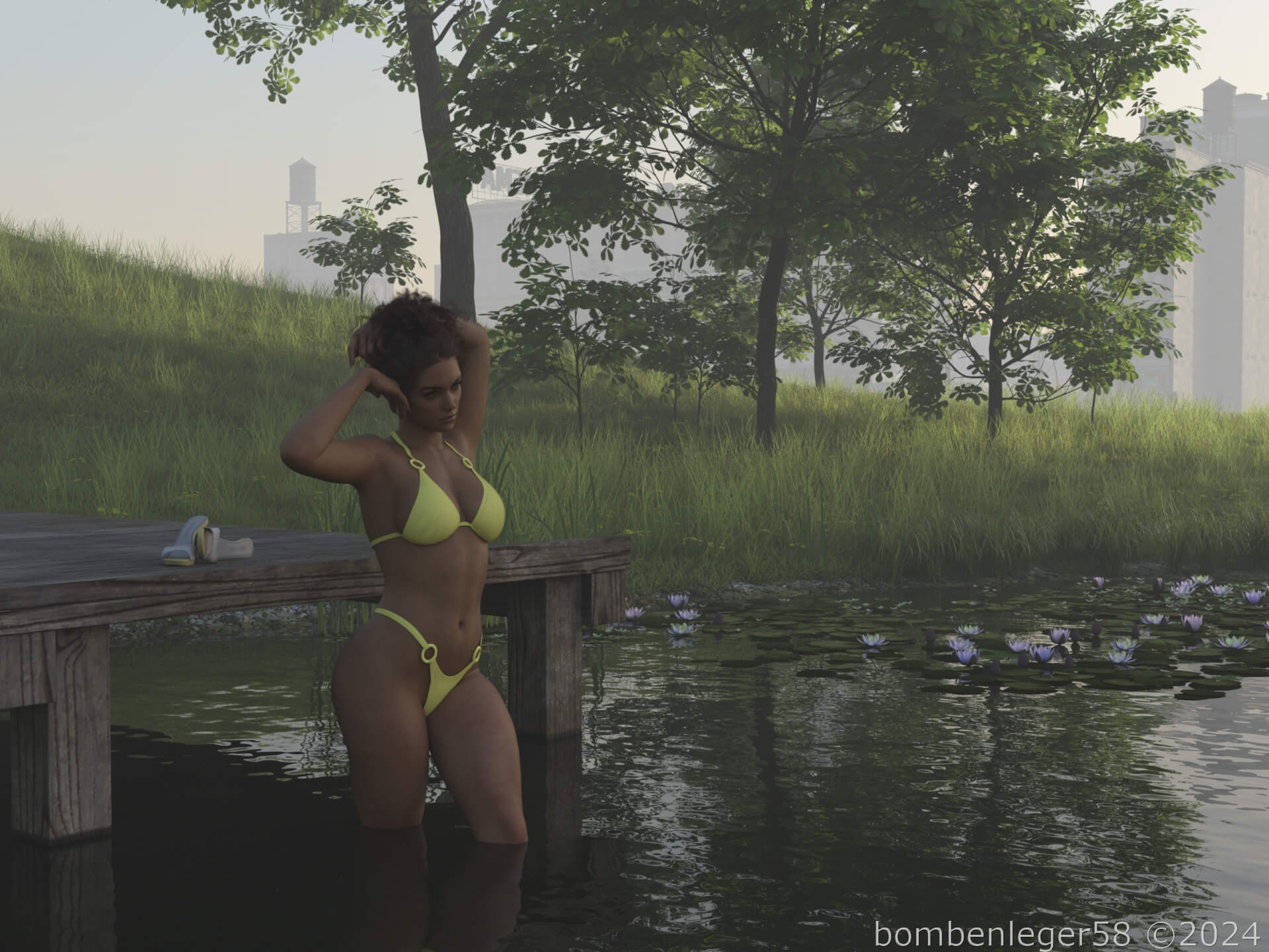 P3D Ursula - Morning Swim 3D Render, Digital Art by bombenleger58