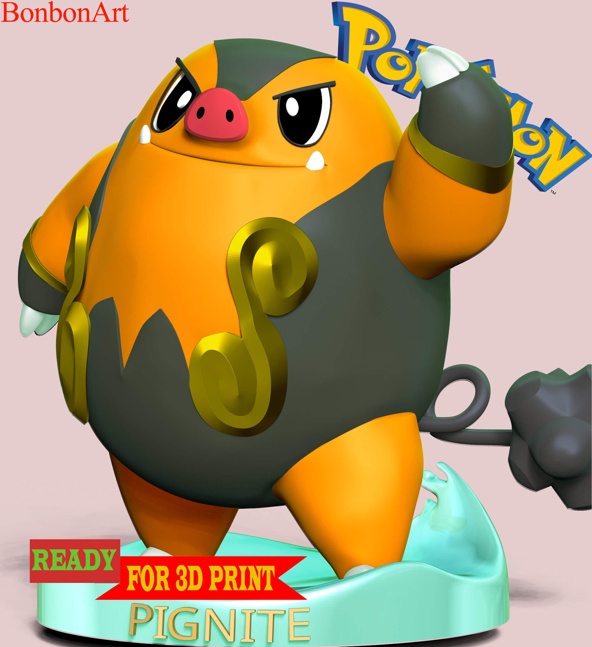 Pignite Pokemon - Pen/pencil Holder 3D Model by Bon Bon Art