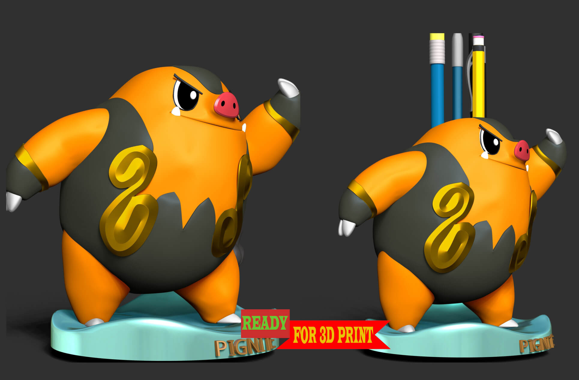 Pignite Pokemon - Pen/pencil Holder 3D Model by Bon Bon Art
