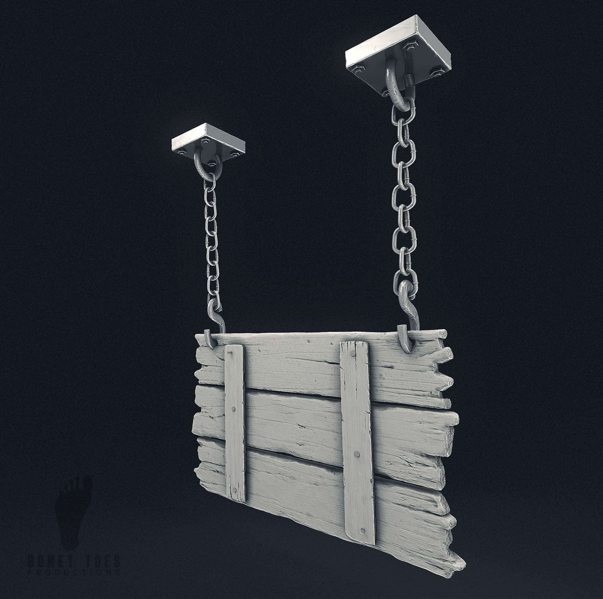 Hanging Wooden Sign - 3D Model by boneytoes