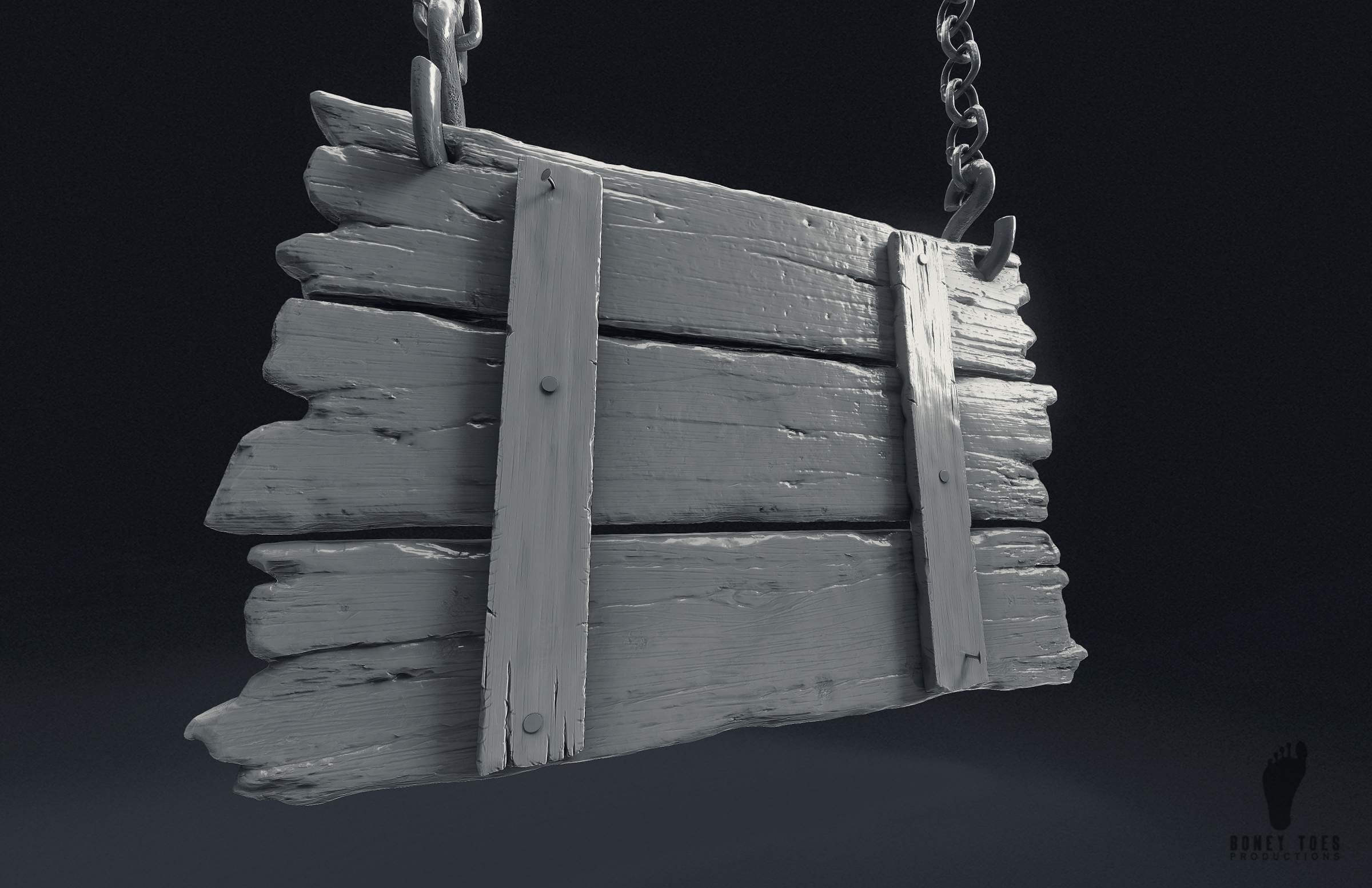 Hanging Wooden Sign - 3D Model by boneytoes