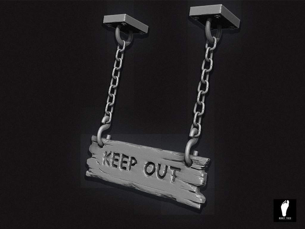 Keep Out Wooden Sign - 3D Model by boneytoes