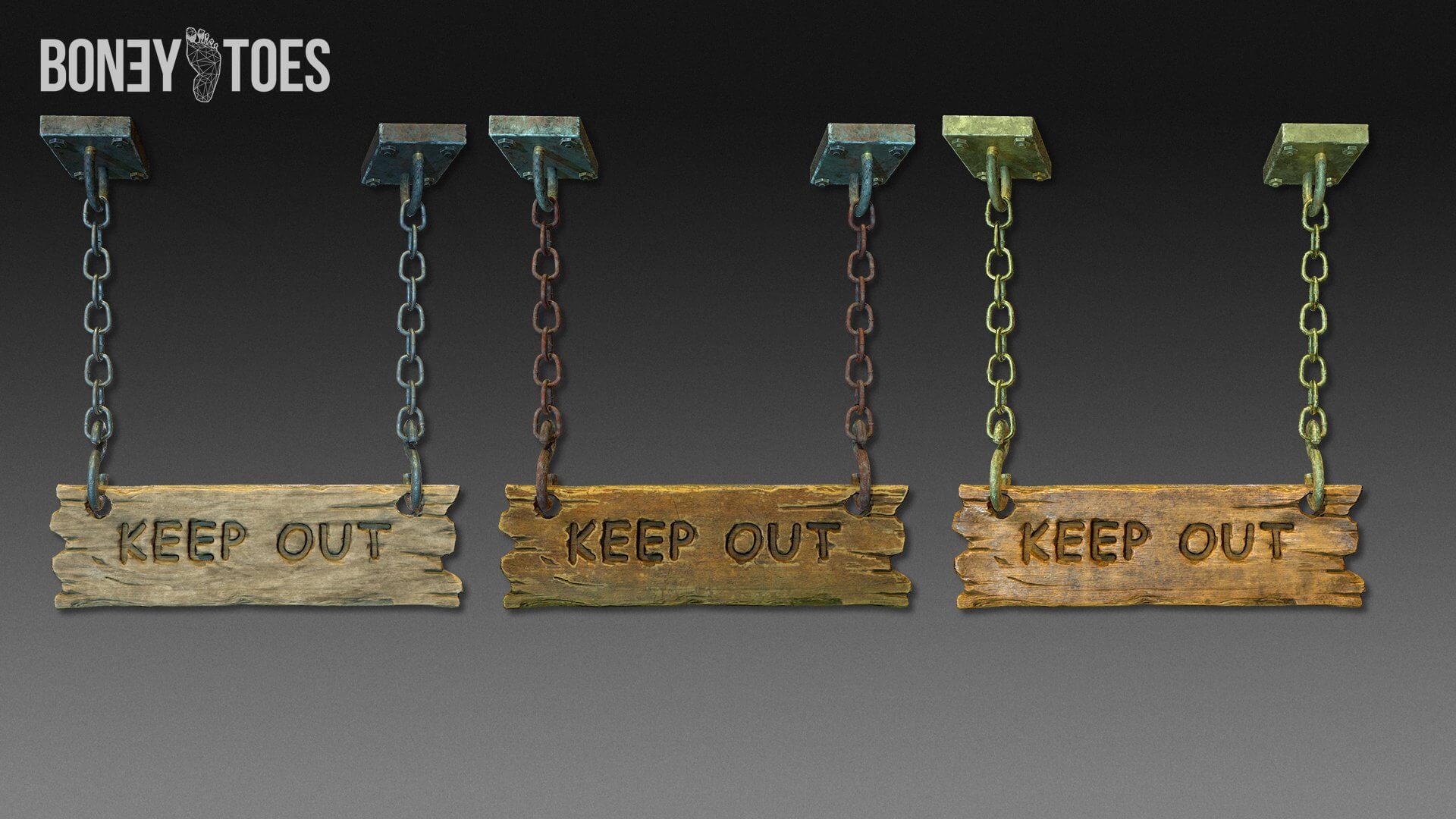 Keep Out Hanging Signs - Game Ready 3D Model by boneytoes