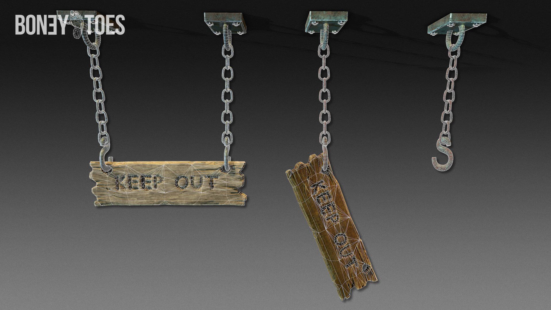 Keep Out Hanging Signs - Game Ready 3D Model by boneytoes