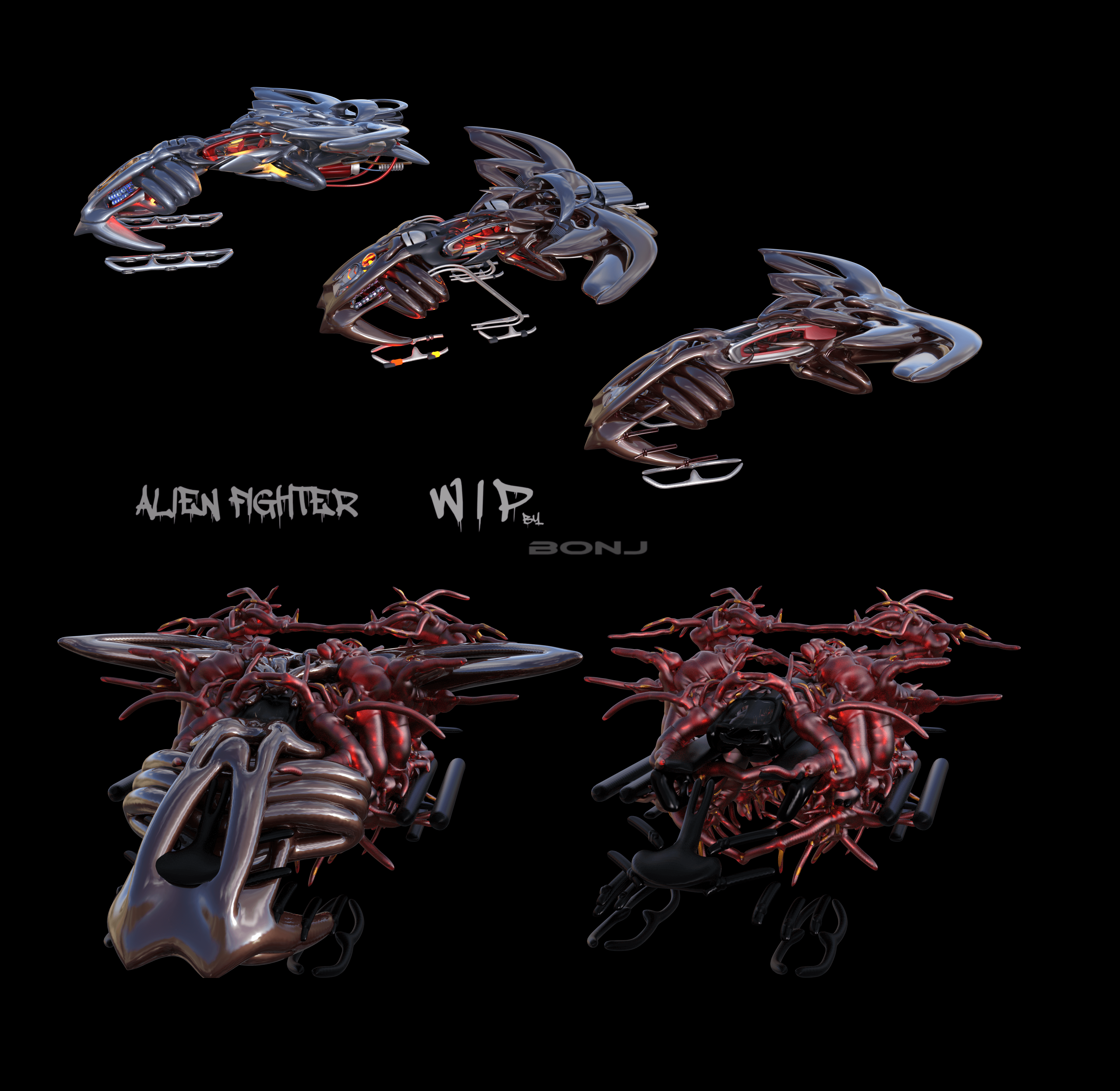 Alien Fighter 3D Render, Digital Art by bonj