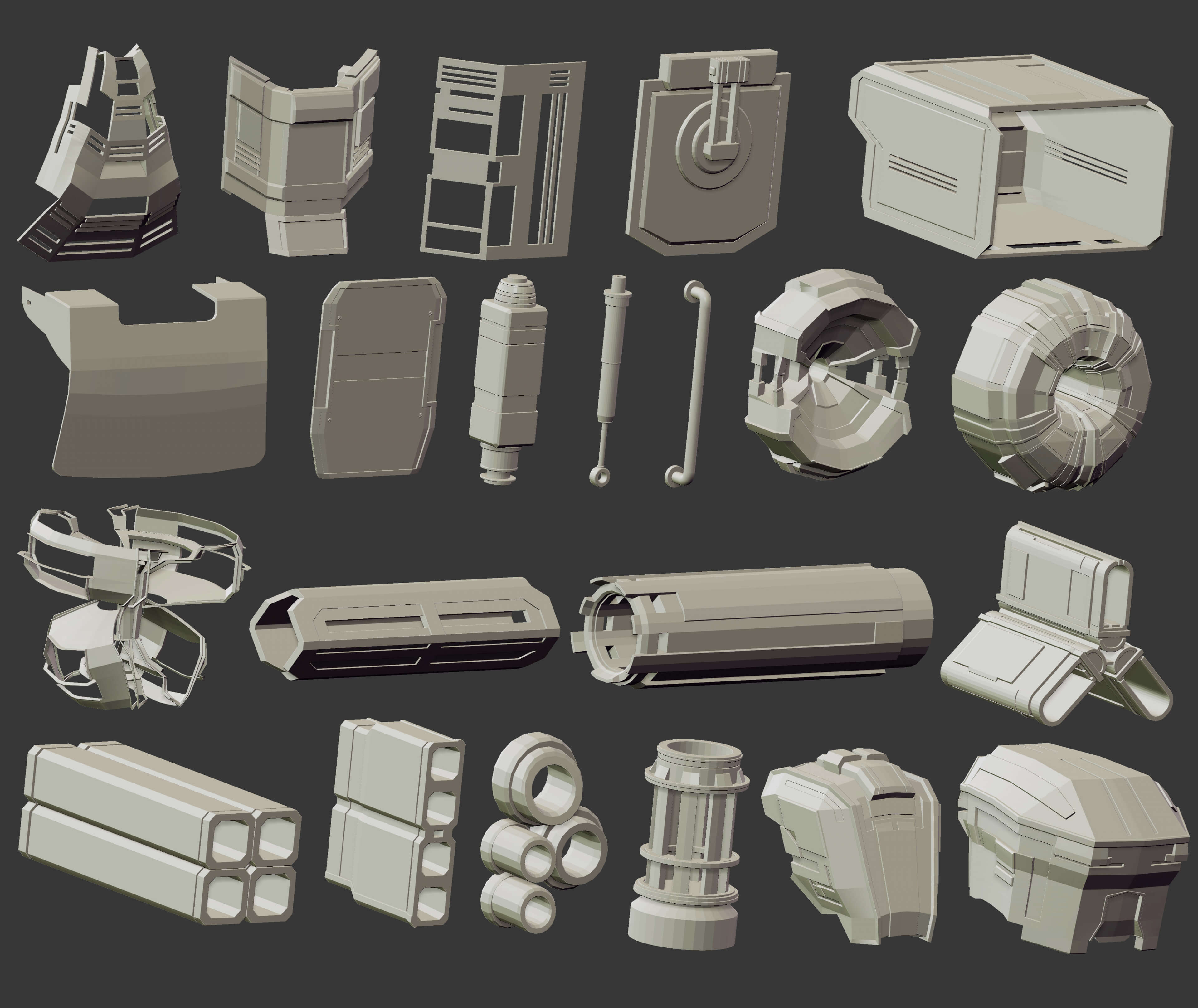 110 Low Poly Futuristic Sci-Fi Mech Robot Parts Shapes IMM Brush or ...