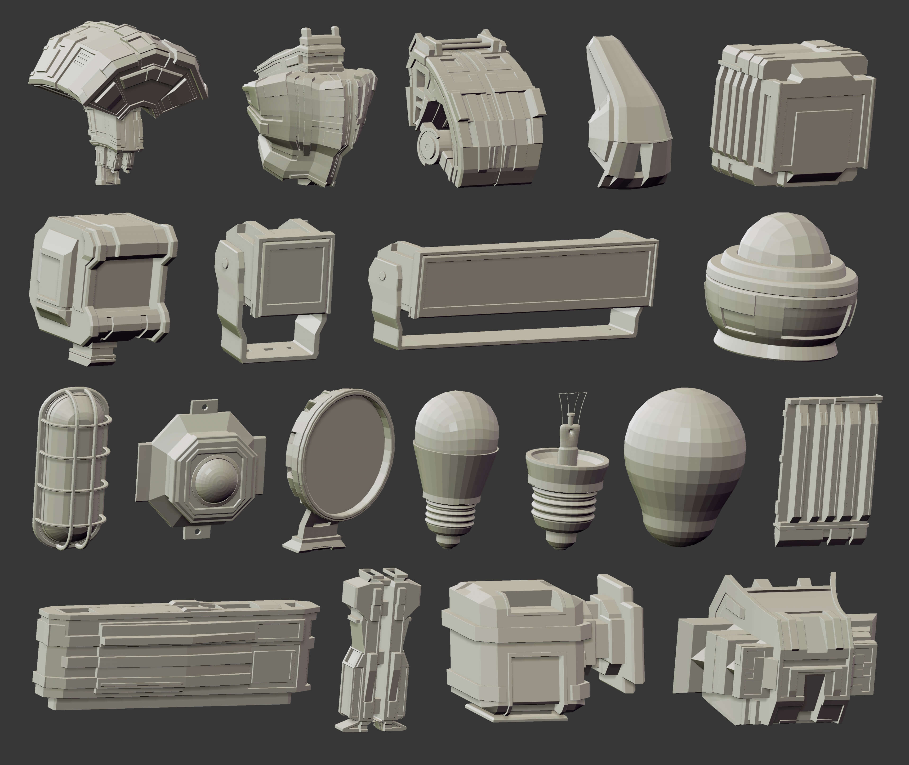 110 Low Poly Futuristic Sci-Fi Mech Robot Parts Shapes IMM Brush or ...