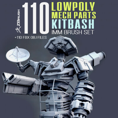 110 Low Poly Futuristic Sci-Fi Mech Robot Parts Shapes IMM Brush or ...