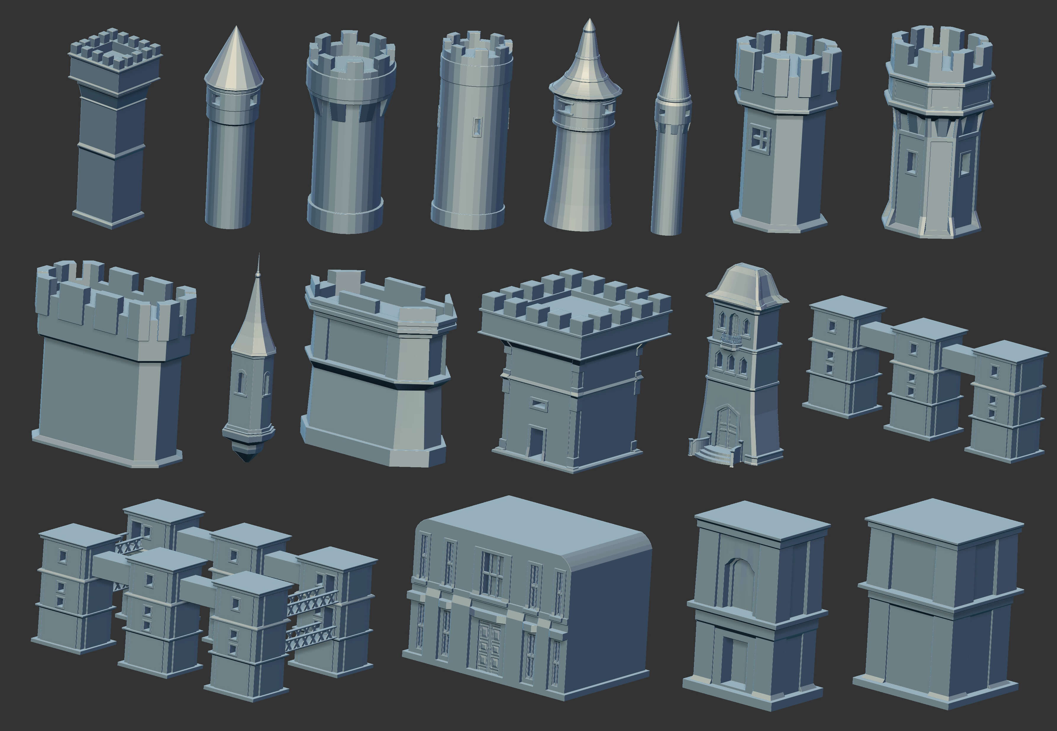 100 Low Poly Medieval Fantasy Castle Fortress Kitbash IMM - Brush or ...
