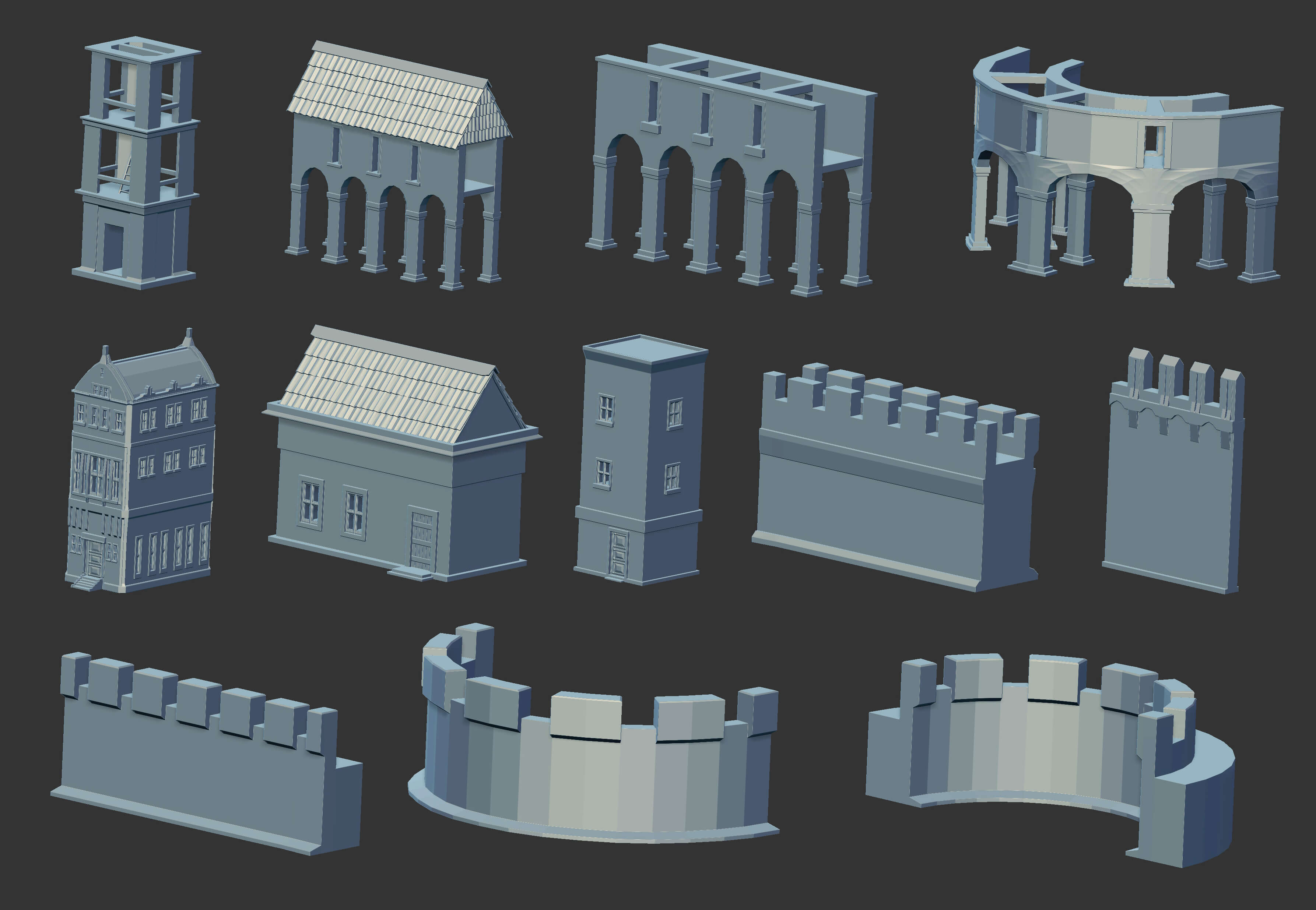 100 Low Poly Medieval Fantasy Castle Fortress Kitbash IMM - Brush or ...
