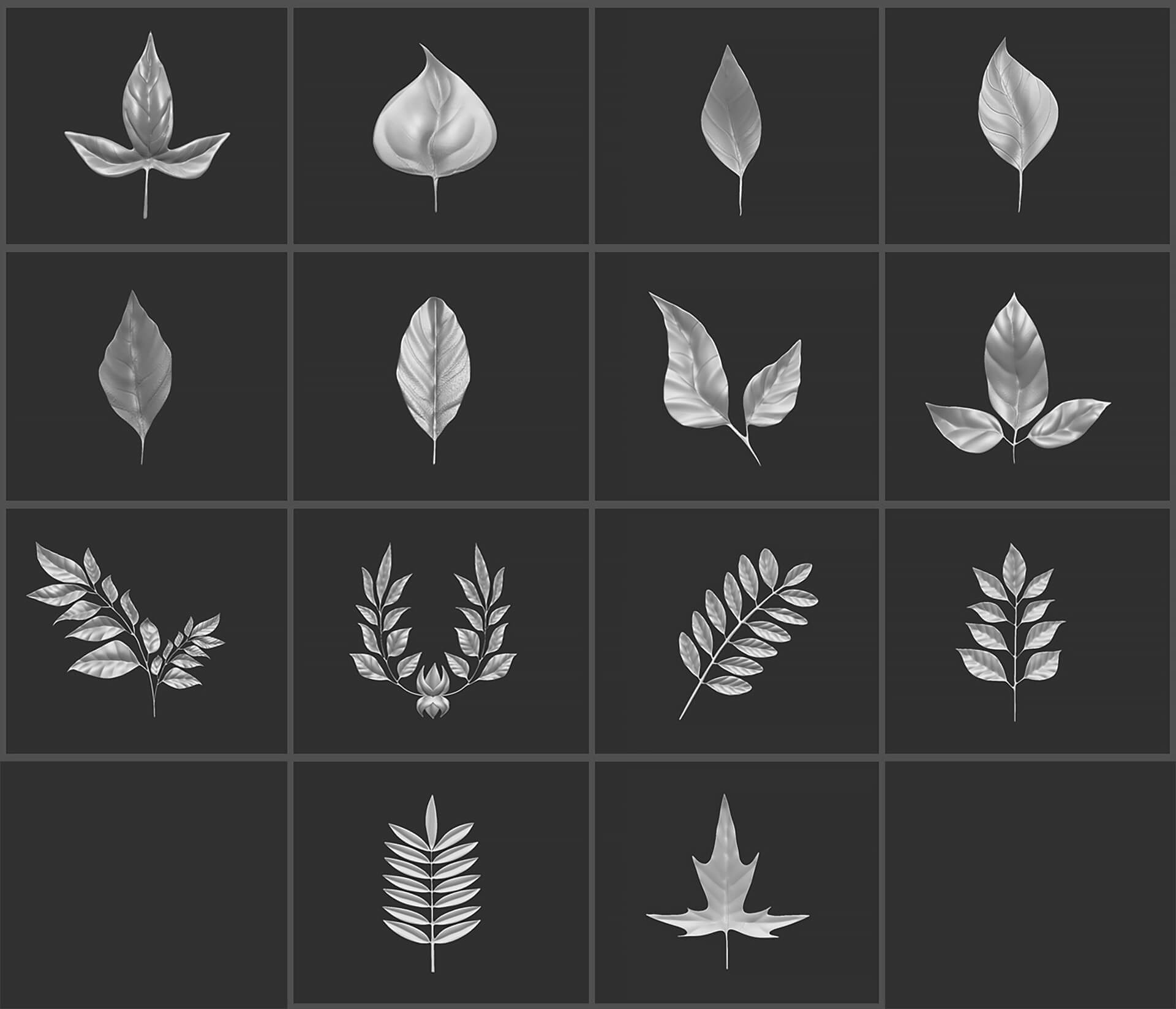 14 High-Poly Leafs and Branches Zbrush IMM Brush Set 3D Model by ...