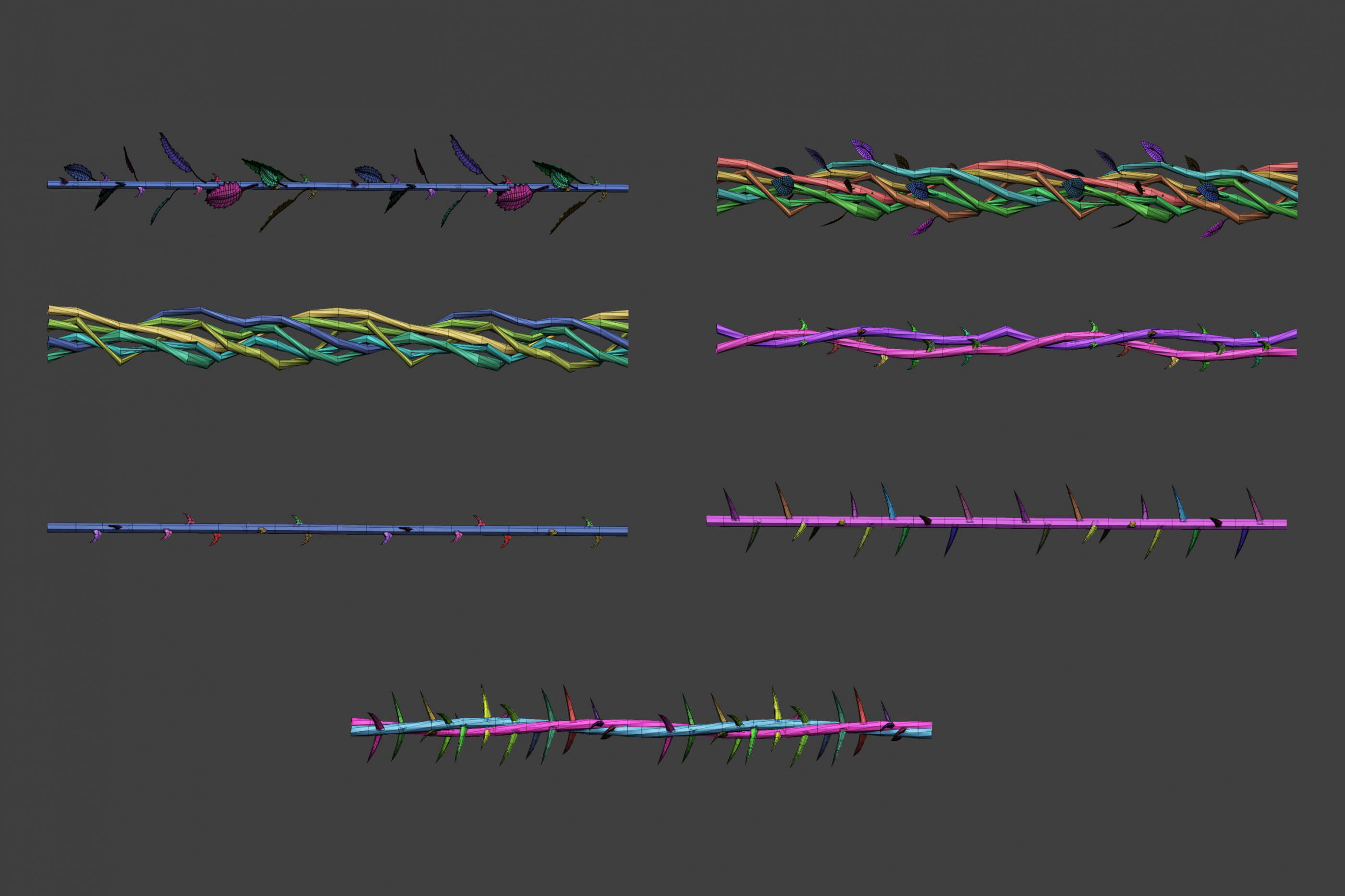 15 Low Poly Vine and Thorns Floral Zbrush IMM Curve Brush by breakermaximus
