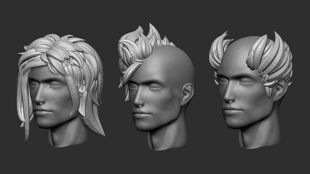 15 Male Anime Character Hair Styles Low Poly IMM Brushes - Brush or ...