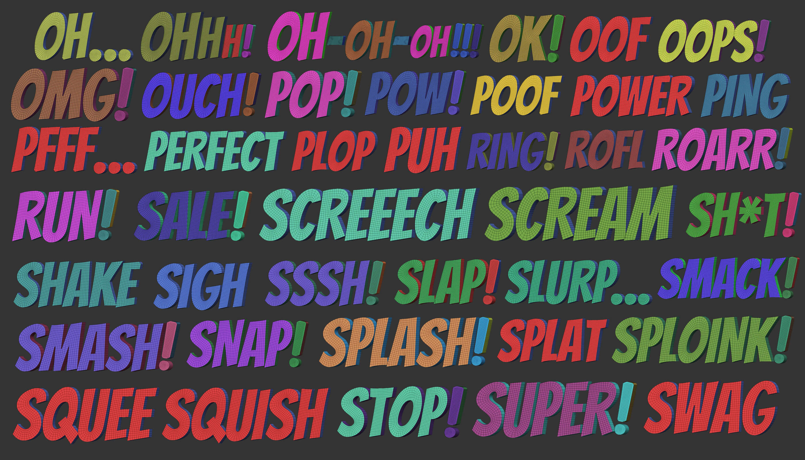 160 Low Poly Zbrush IMM Brush Set Comic Dialog Sound Words - 3D Model ...