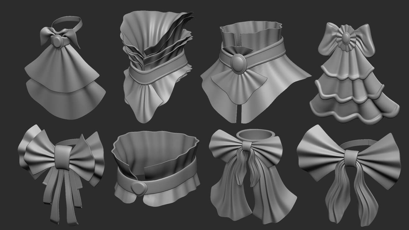 20 Character Jabot, Collar, Neckwear Midpoly IMM Zbrush Set - Brush or ...