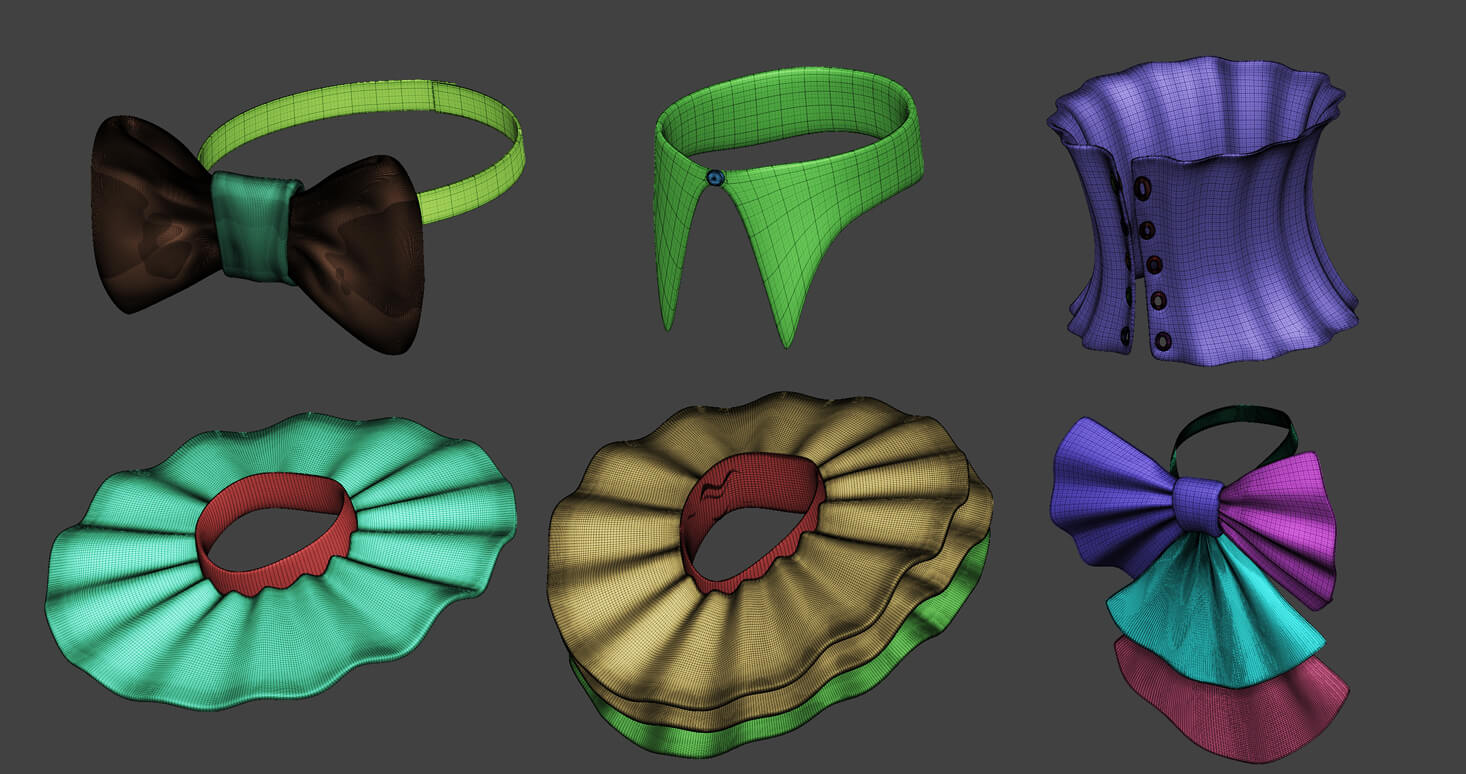 20 Character Jabot, Collar, Neckwear Midpoly IMM Zbrush Set - Brush or ...