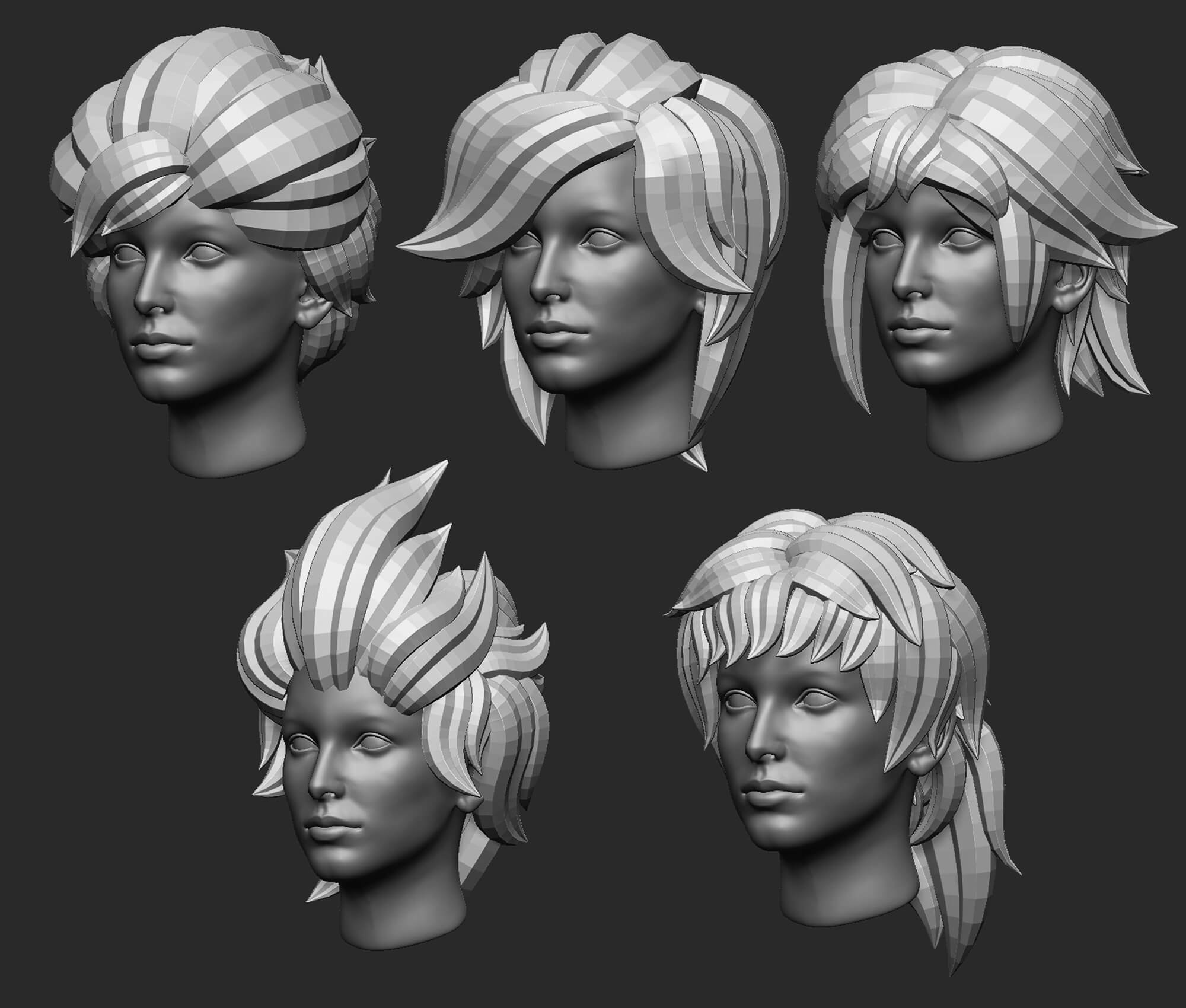 20 Female Anime Character Hair Styles Hairdoo IMM Zbrush - Brush or ...