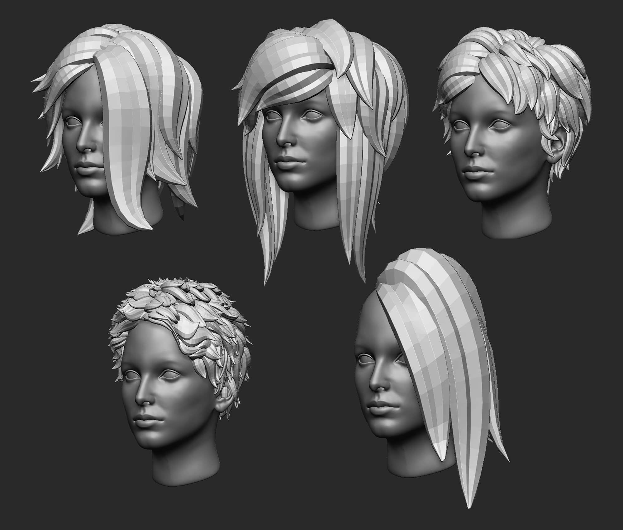 20 Female Anime Character Hair Styles Hairdoo IMM Zbrush - Brush or ...