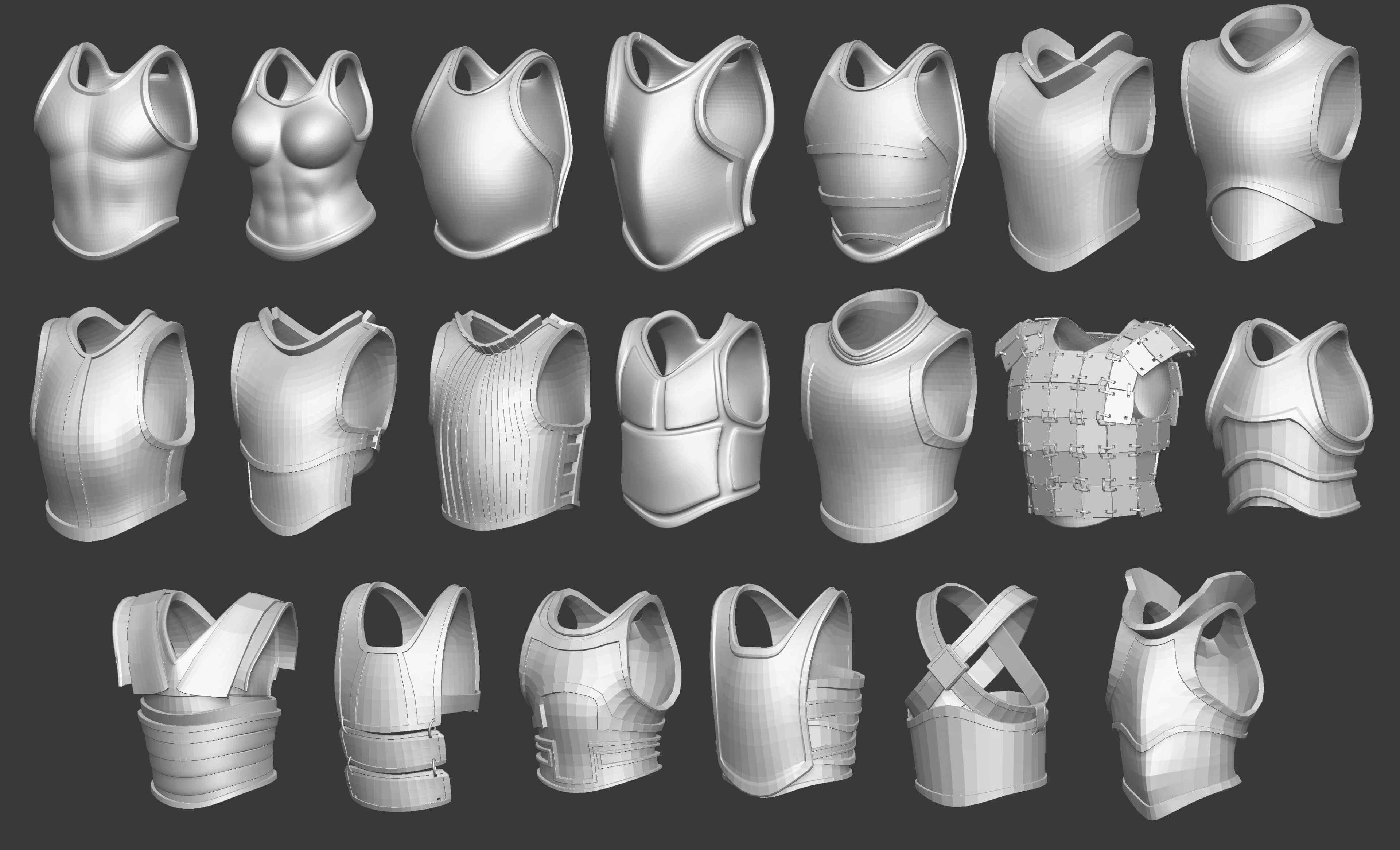 20 Low Poly Medieval Fantasy Body Armor Base Mesh IMM Brush by ...