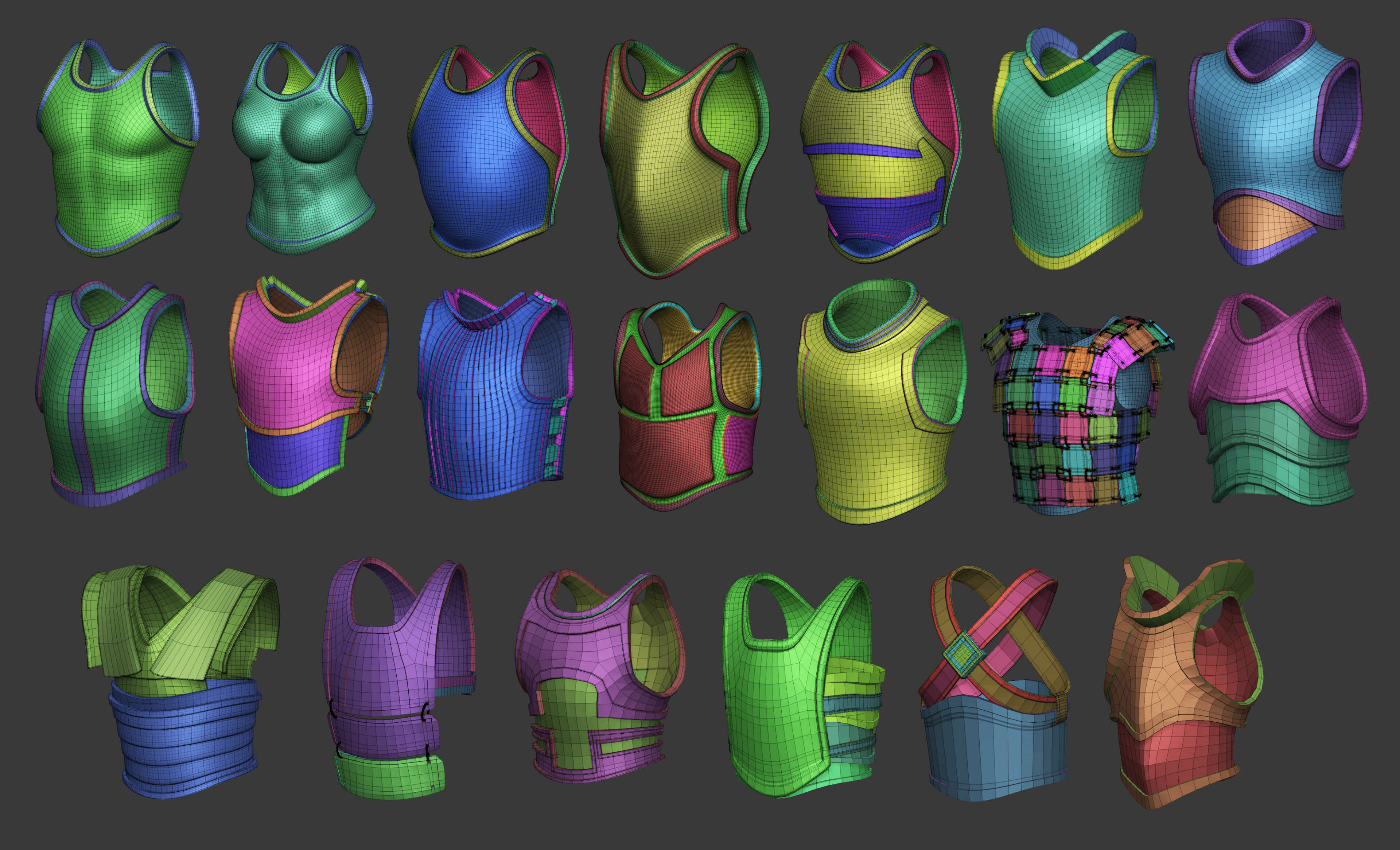 20 Low Poly Medieval Fantasy Body Armor Base Mesh IMM Brush by ...