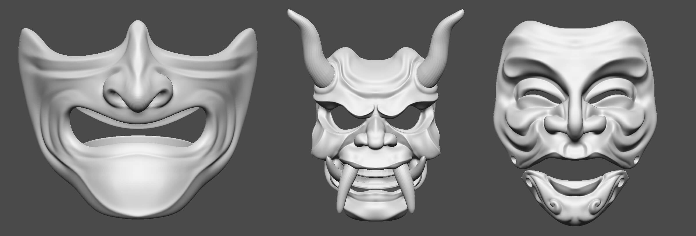 20 Mid-Poly Japanese Traditional Theatrical Masks IMM Set Brush or Tool ...