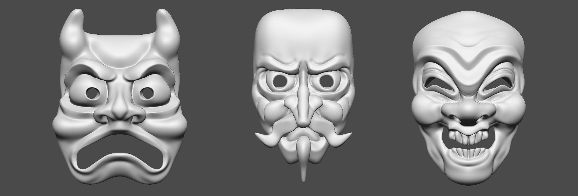 20 Mid-Poly Japanese Traditional Theatrical Masks IMM Set Brush or Tool ...