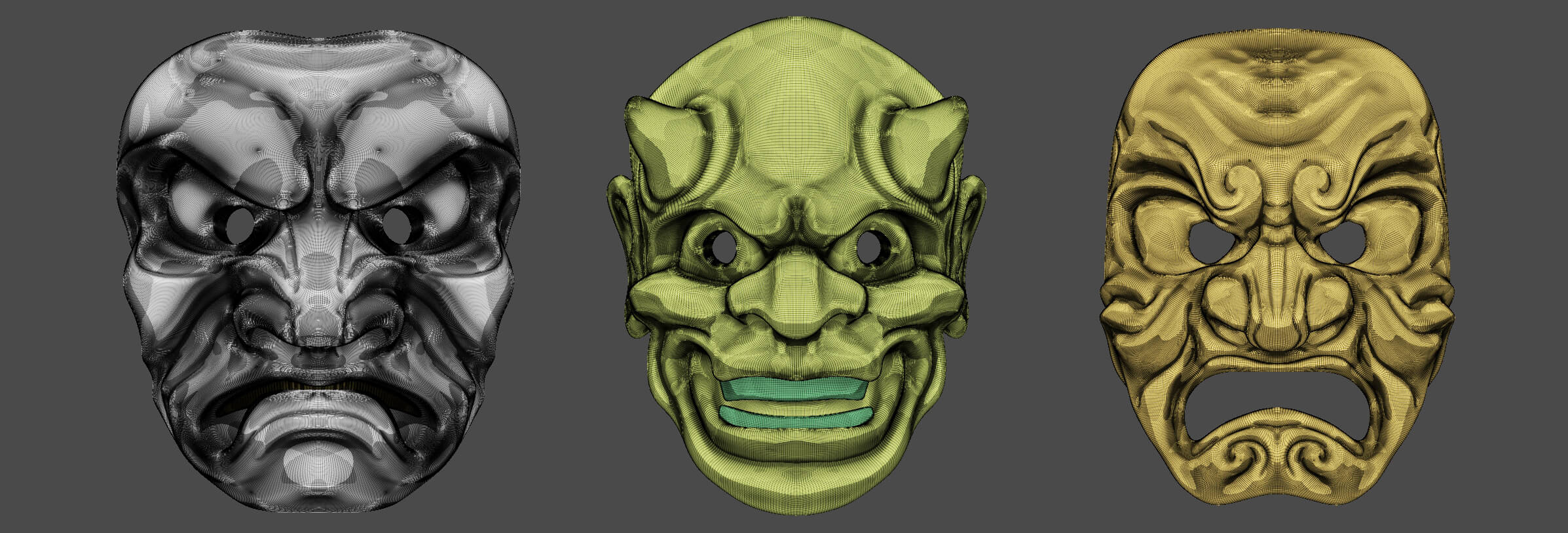 20 Mid-Poly Japanese Traditional Theatrical Masks IMM Set Brush or Tool ...