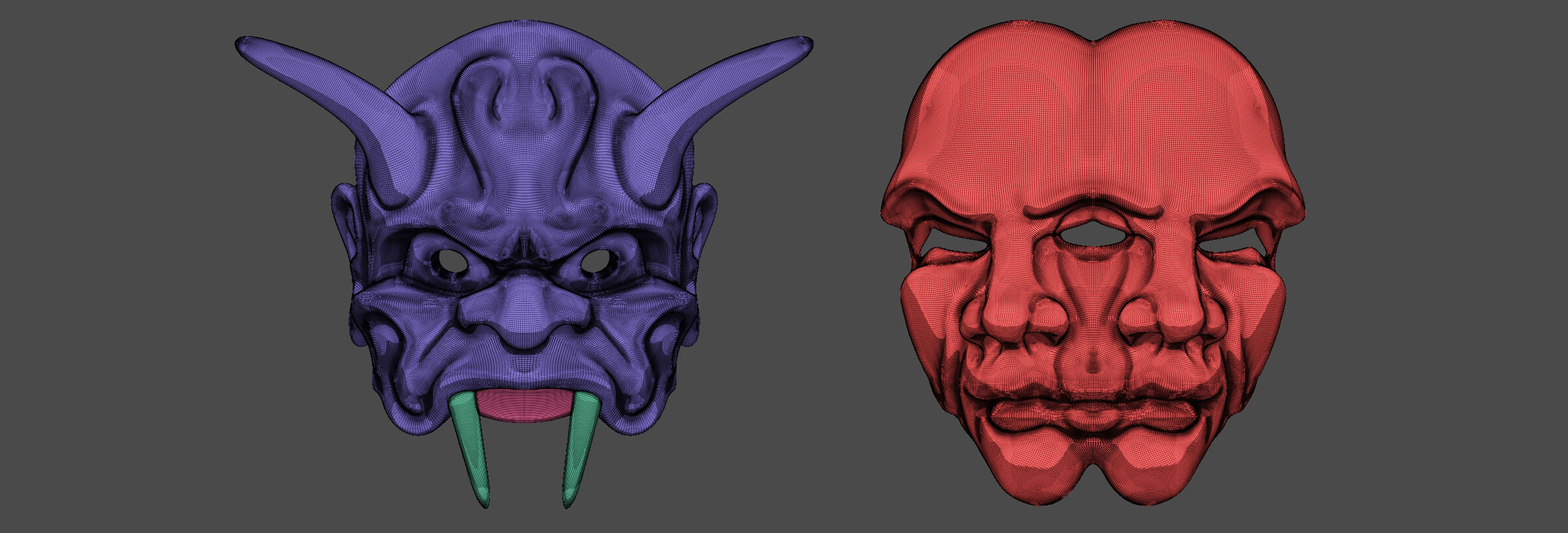 20 Mid-Poly Japanese Traditional Theatrical Masks IMM Set Brush or Tool ...