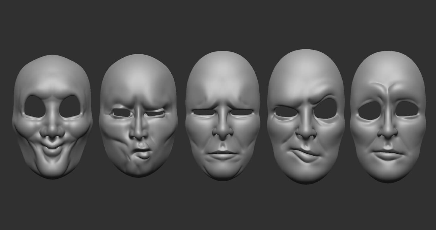 20 Mime and Facial Expression Masks IMM Zbrush Set - Brush or Tool by breakermaximus