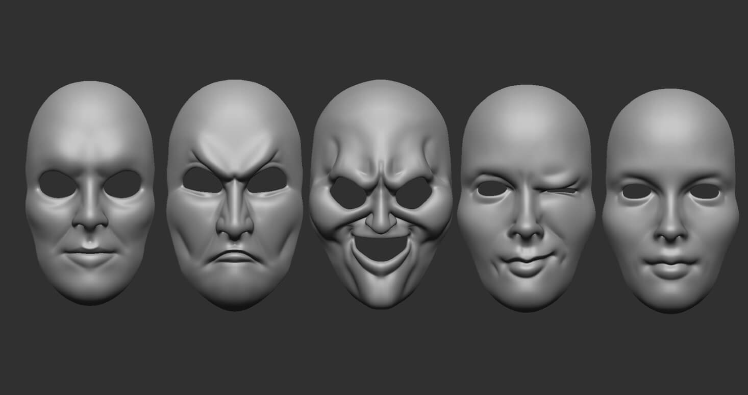 20 Mime and Facial Expression Masks IMM Zbrush Set - Brush or Tool by ...