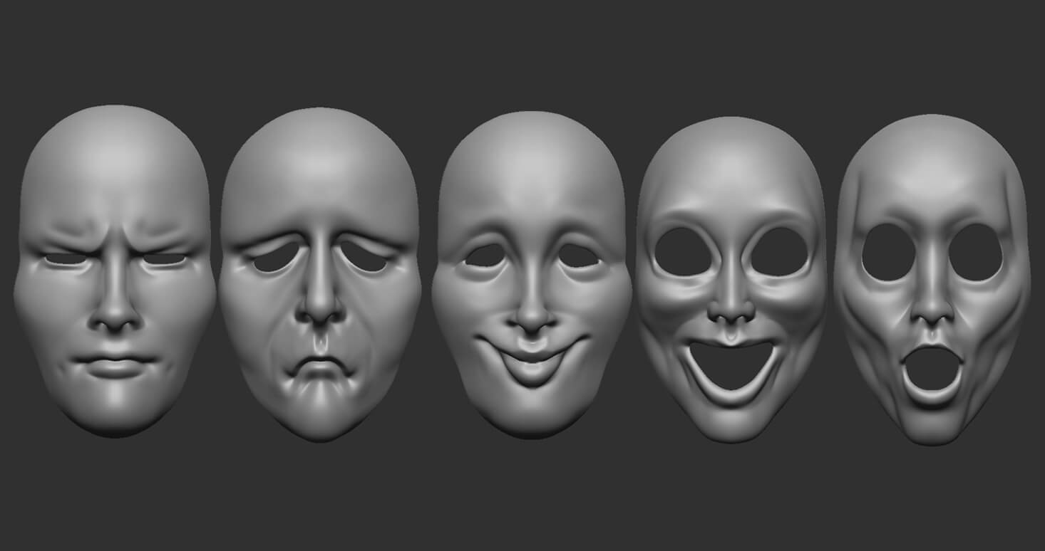 20 Mime and Facial Expression Masks IMM Zbrush Set - Brush or Tool by ...
