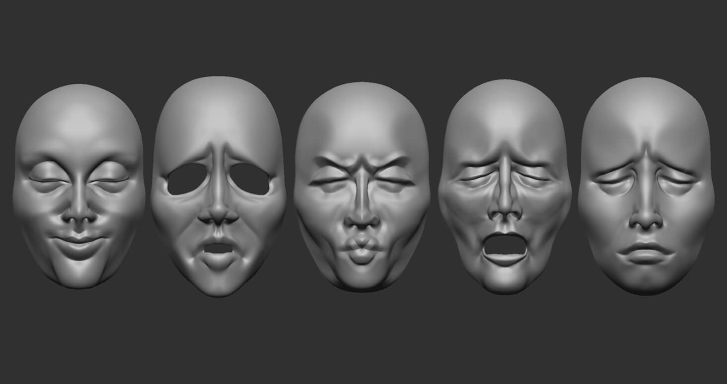 20 Mime and Facial Expression Masks IMM Zbrush Set - Brush or Tool by ...