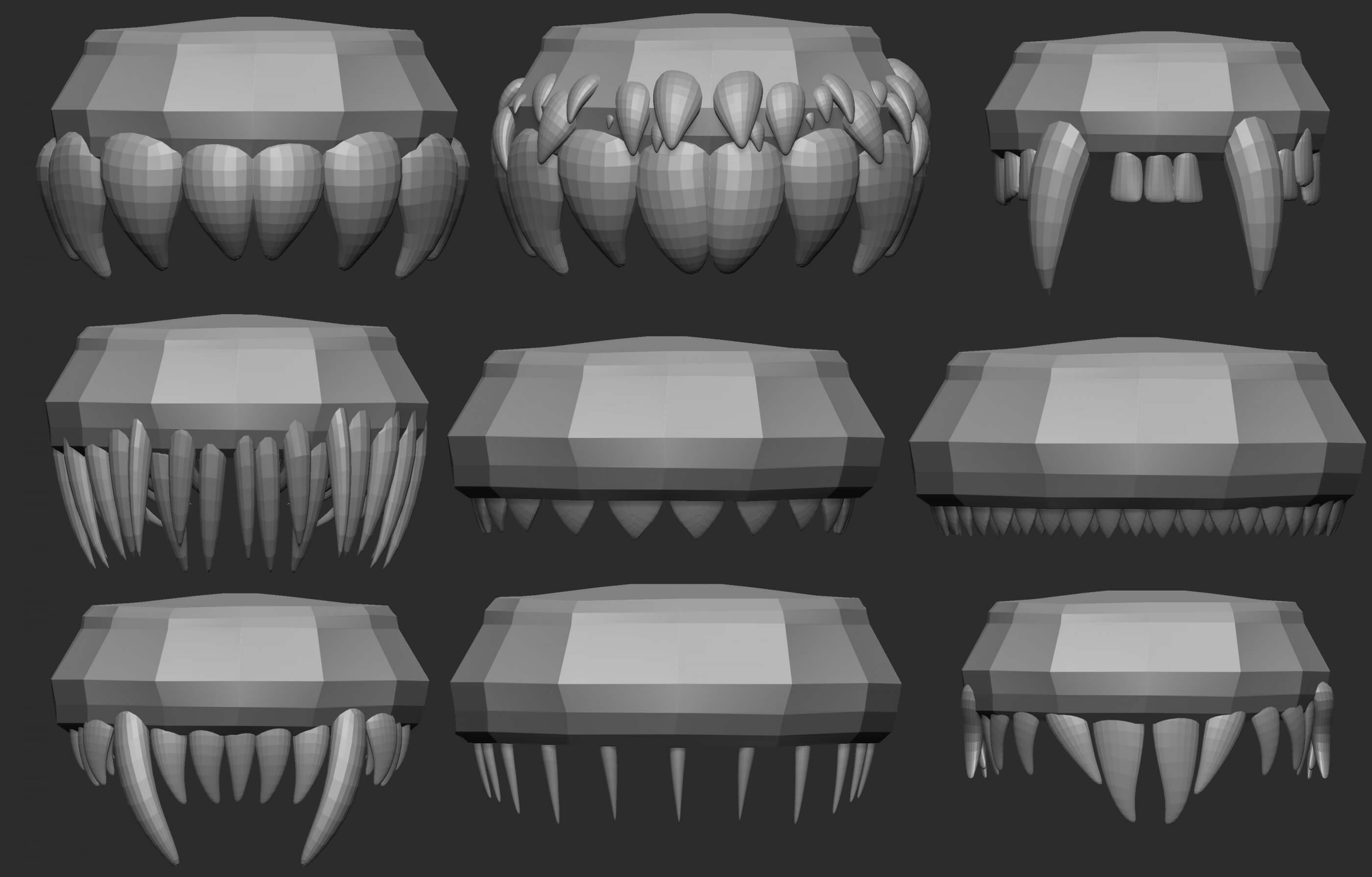 30 Low Mid Poly Monster Creature Teeth Jaws IMM Brush Zbrush by ...