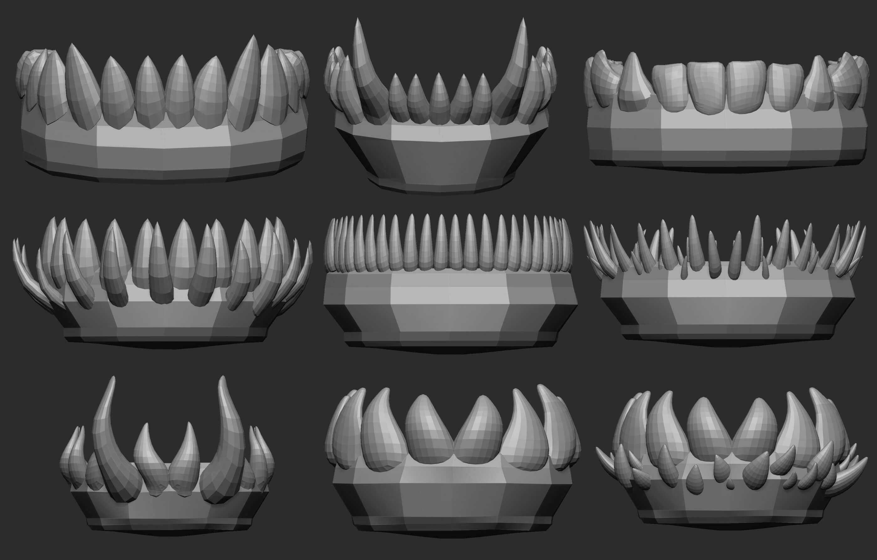 30 Low Mid Poly Monster Creature Teeth Jaws IMM Brush Zbrush by ...