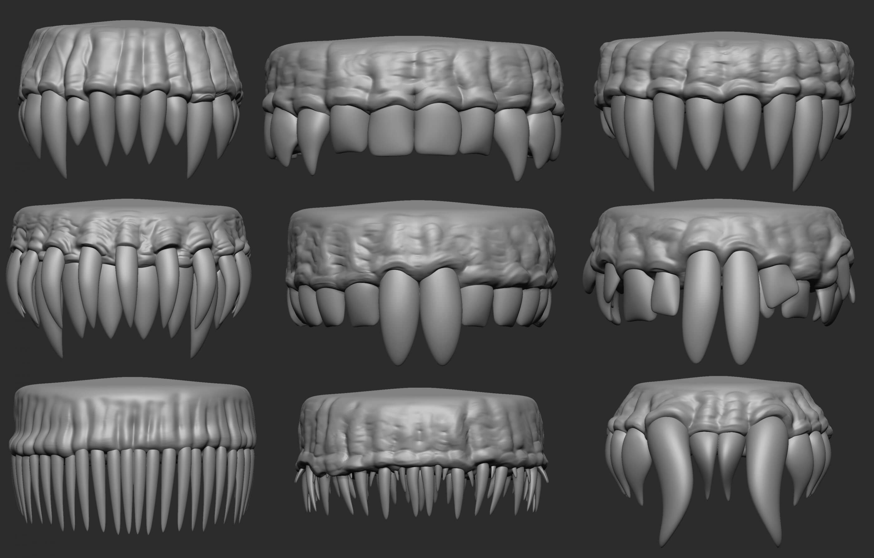 30 Low Mid Poly Monster Creature Teeth Jaws IMM Brush Zbrush by ...