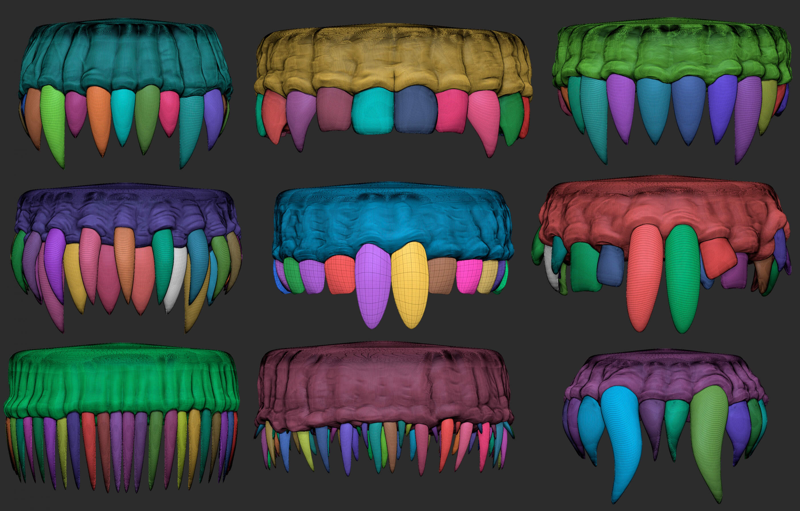 30 Low Mid Poly Monster Creature Teeth Jaws IMM Brush Zbrush by breakermaximus