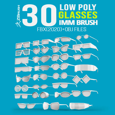 30 Low Poly Glasses Base Mesh Shapes IMM Brush Set by breakermaximus