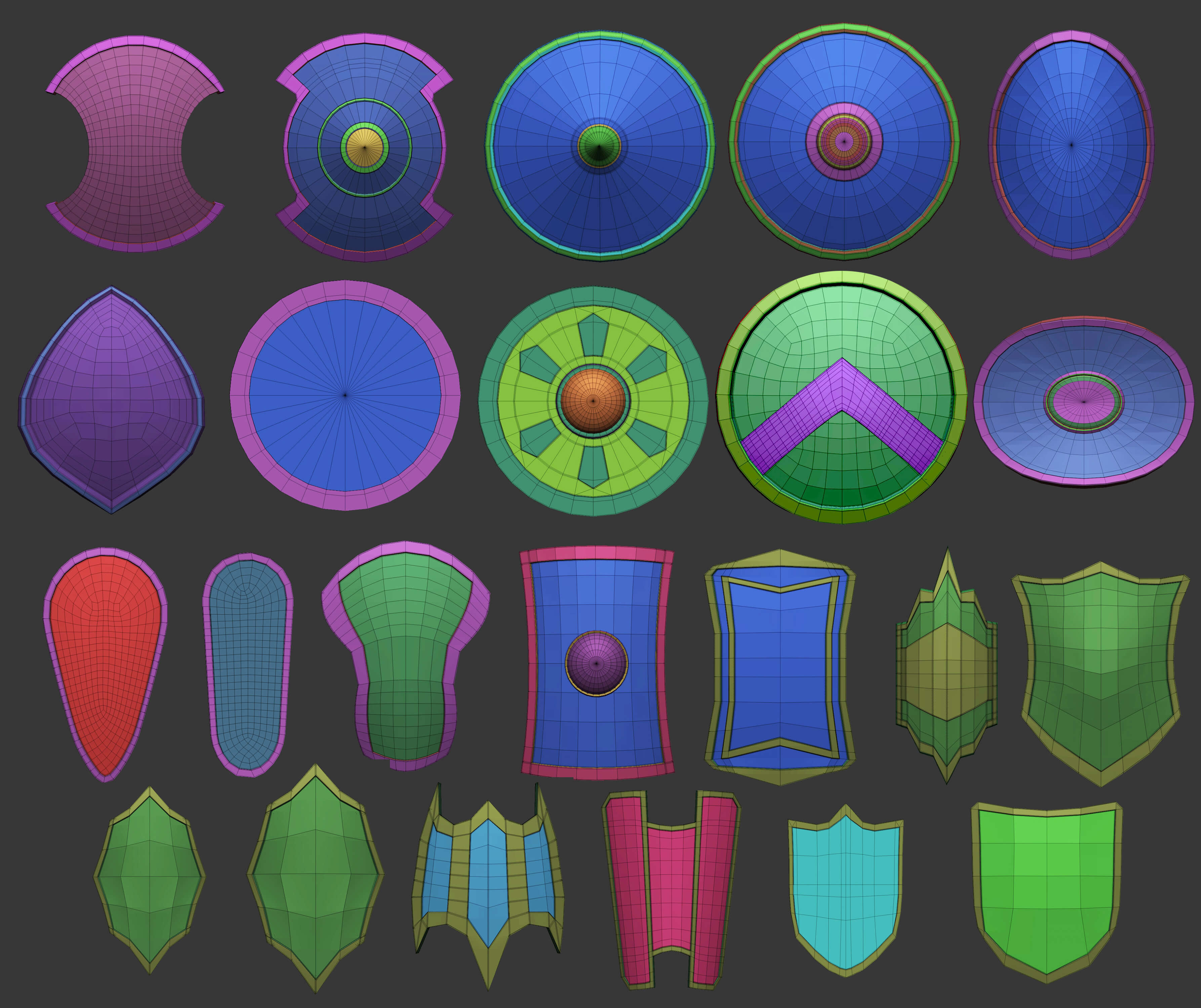 30 Low Poly Medieval Fantasy Shield Base Mesh Shapes IMM - Brush or ...